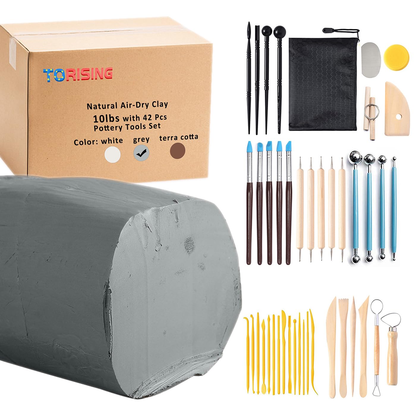 Amazon.com: TORISING Air Dry Clay 10 LBs with 42 Pcs Set Pottery Clay ...