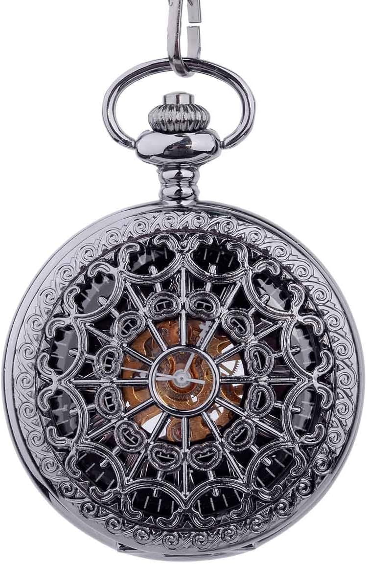 Amazon.com: Topearl Steampunk Hollow Black Hand Winding Skeleton Pocket ...