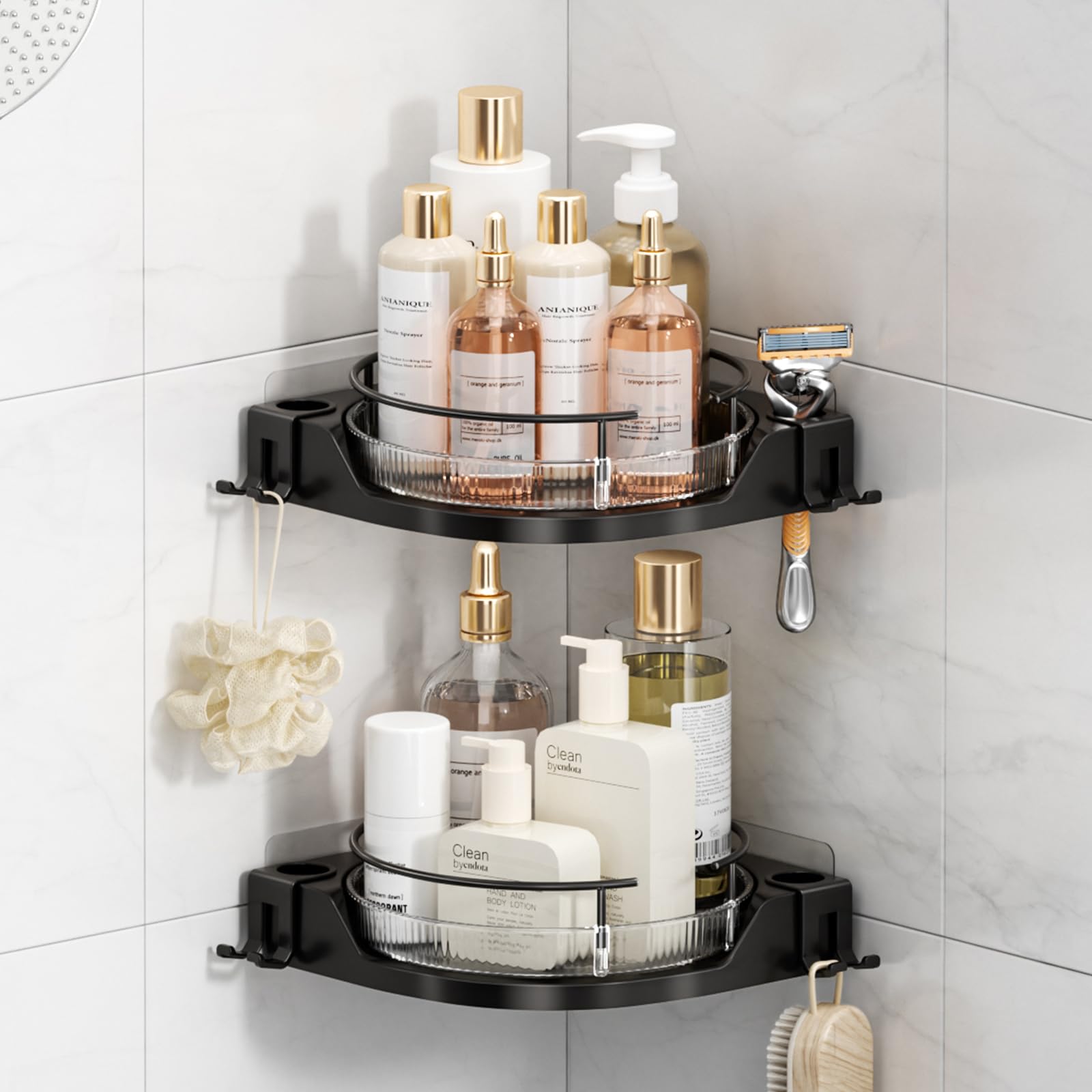 Amazon.com: Corner Shower Caddy，360° Lazy Susan Rotating Corner Shower Shelf，2Pack Shower ...