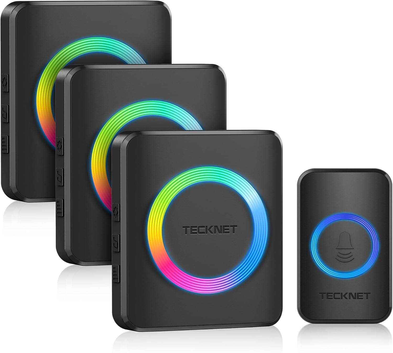 TECKNET Wireless Doorbell 3 Receivers, Door Chime Kit with RGB Light ...