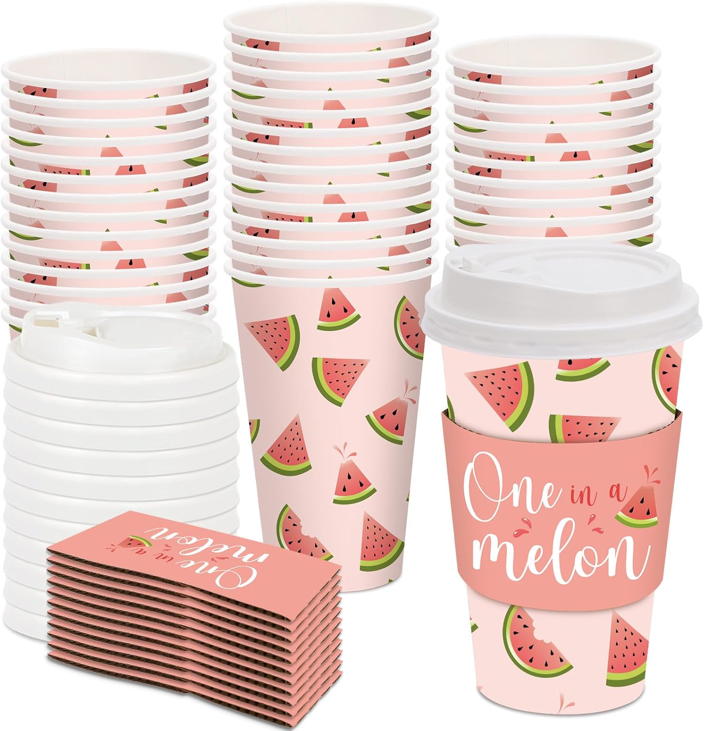 Amazon.com: JarThenaAMCS 48 Set Pink Watermelon Disposable Coffee Cups ...