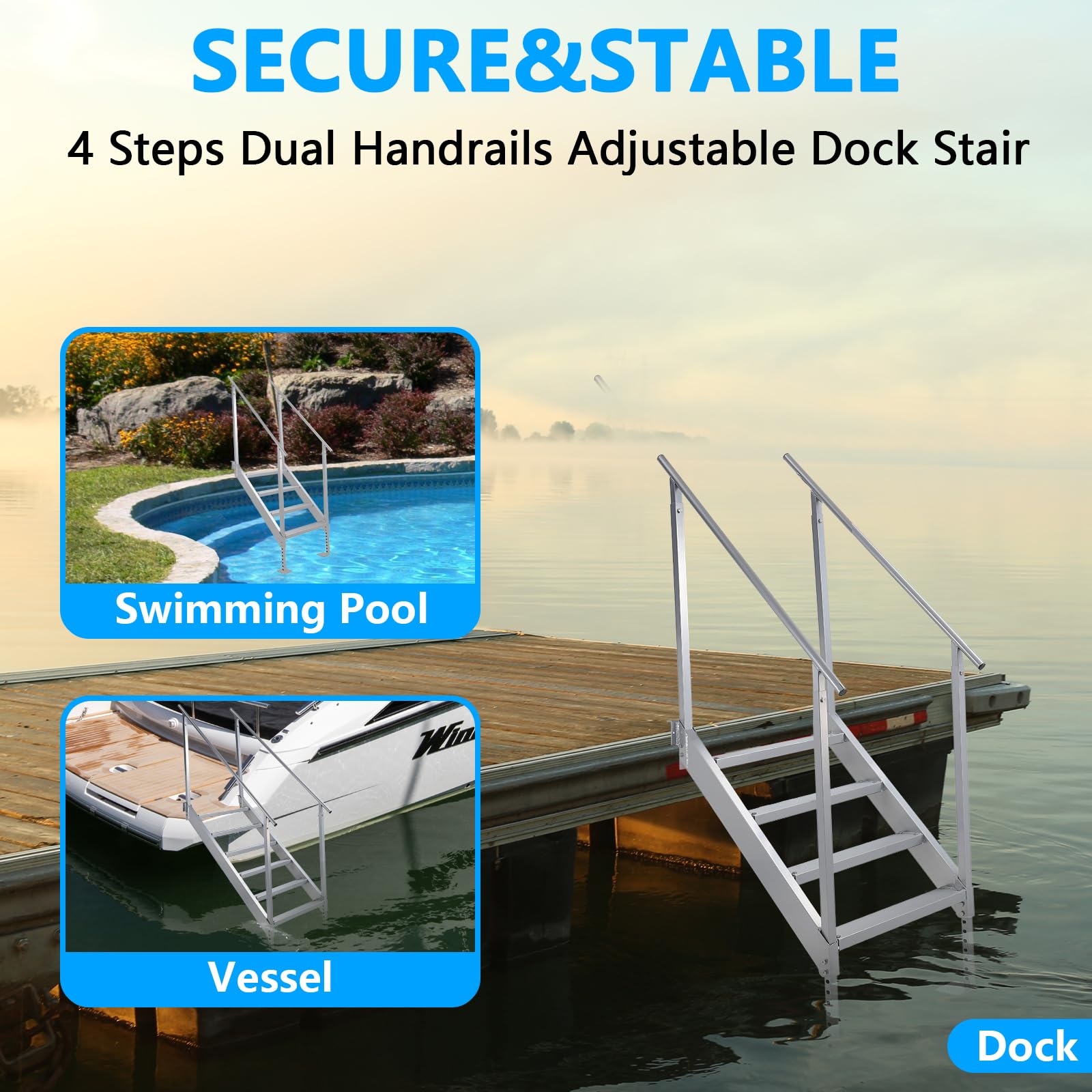 Snapklik.com : Dock Stairs, 500lbs Load Pool Steps,Pontoon Boat Ladder