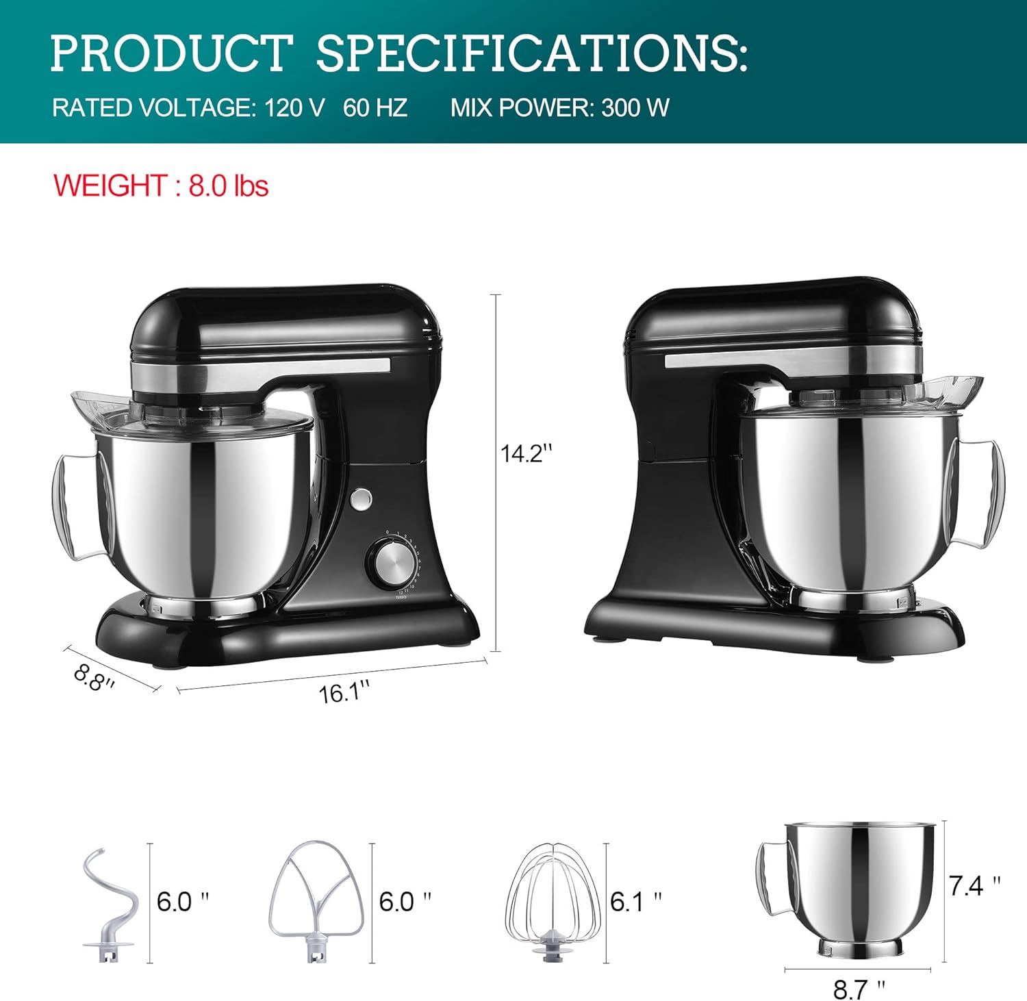 Kitchen Stand Mixer, Household Countertop Electric Standing Tilt Head ...