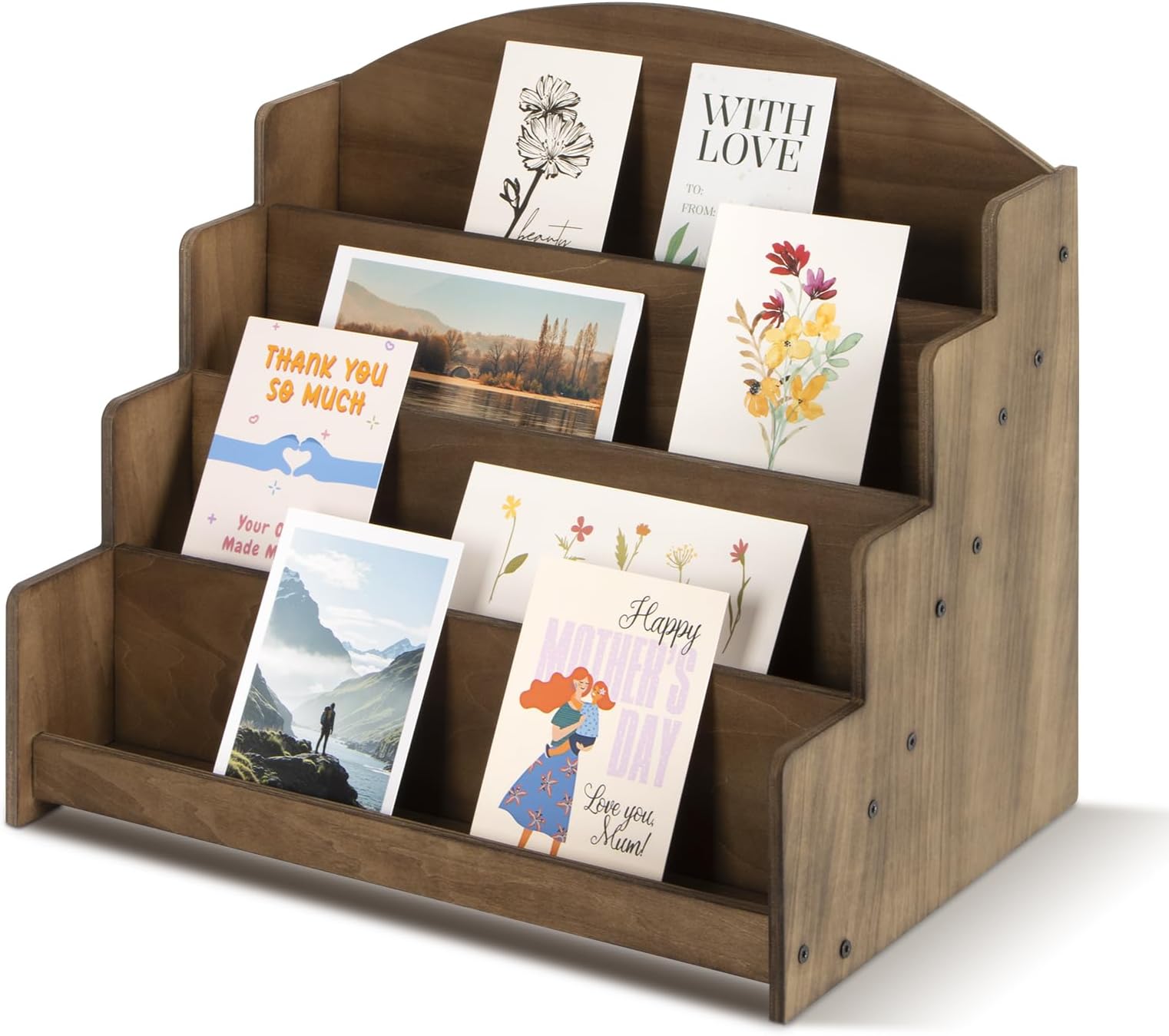 Amazon.com: CAWUWE 4-Tier Bamboo Greeting Card Display Stand, Sticker ...