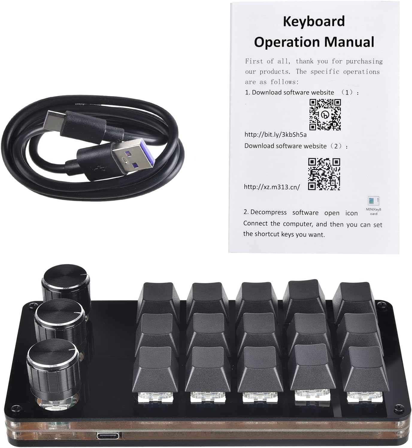 Amazon.com: Mini Keyboard 15 Key 3 Knob Programmable Keypad DIY Hot ...