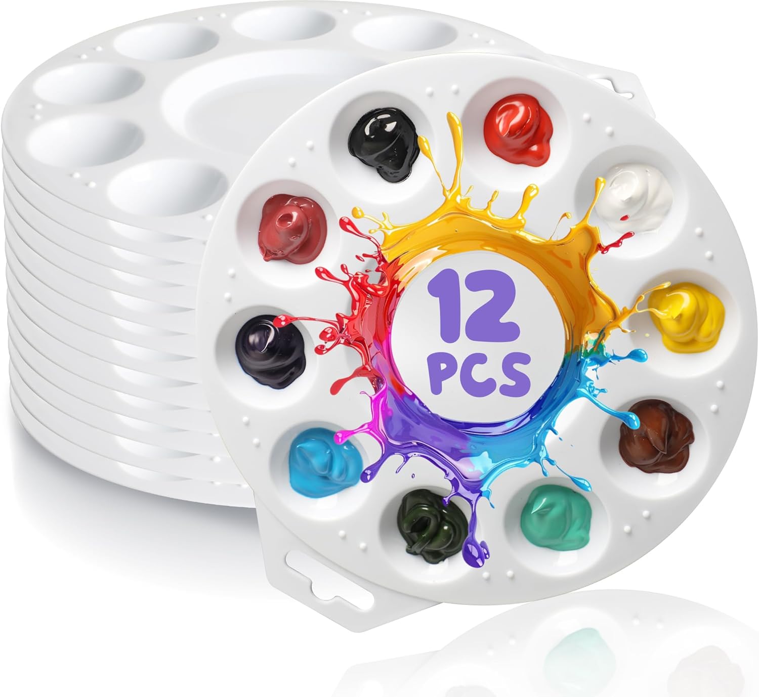 Halobios 12 Pcs Round Paint Palette 6.7inch with 10 Wells and 1 Central ...