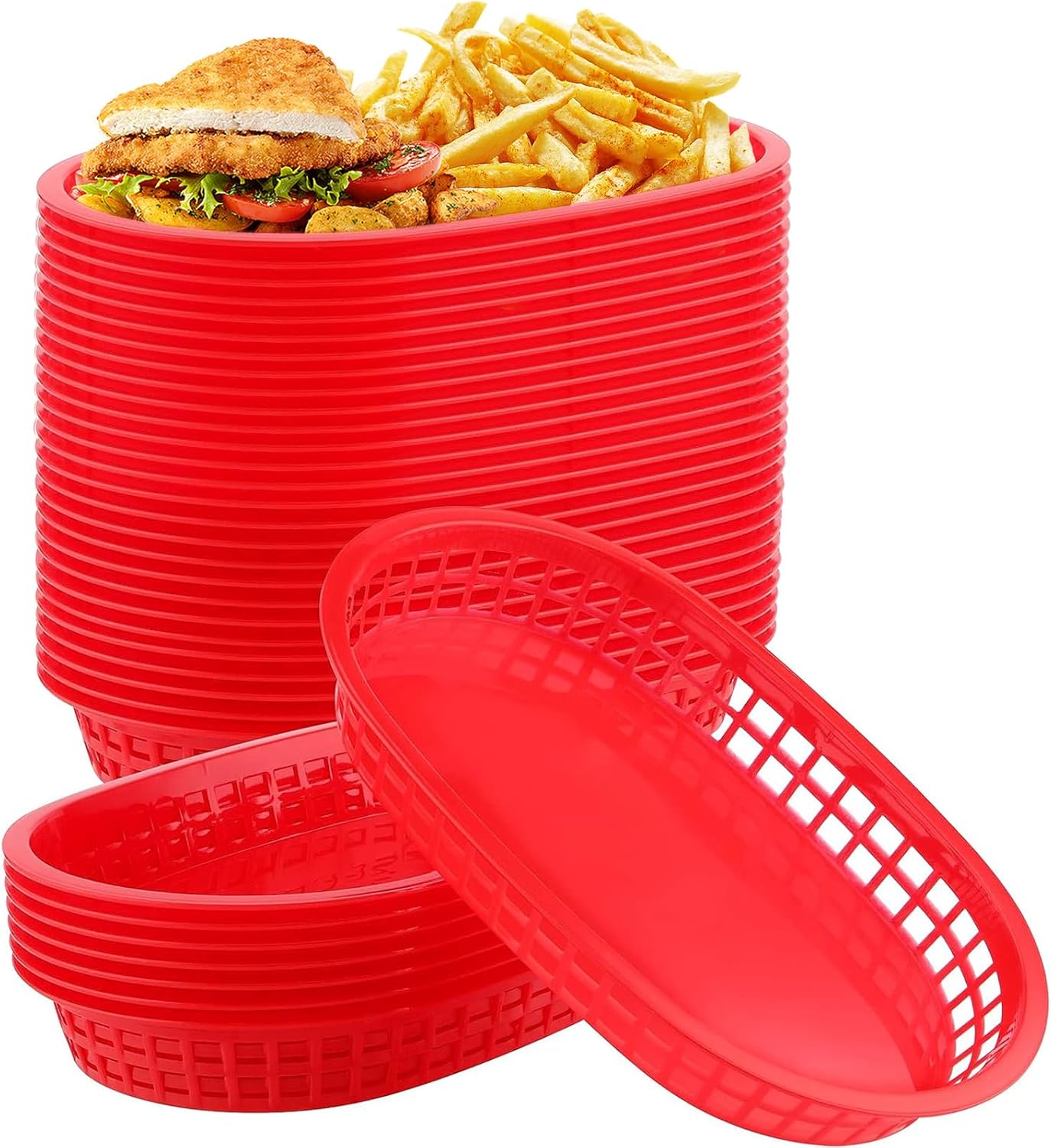 Amazon.com: NDSWKR 40 Pack Fast Food Serving Baskets, 10.6 x 7 Inch Plastic Oval Food Baskets ...