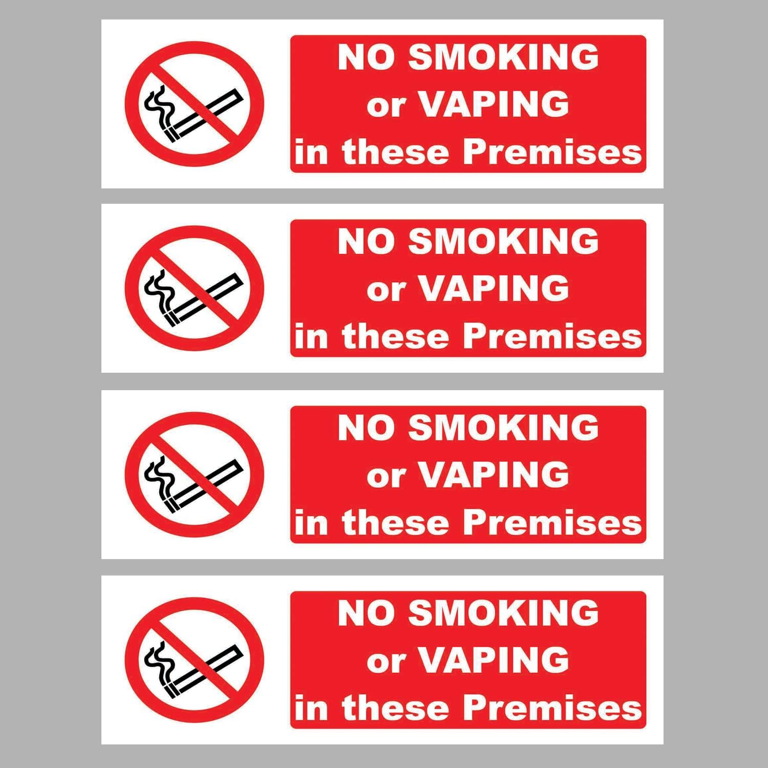 4 x No Smoking or Vaping in these Premises Self Adhesive Backed ...