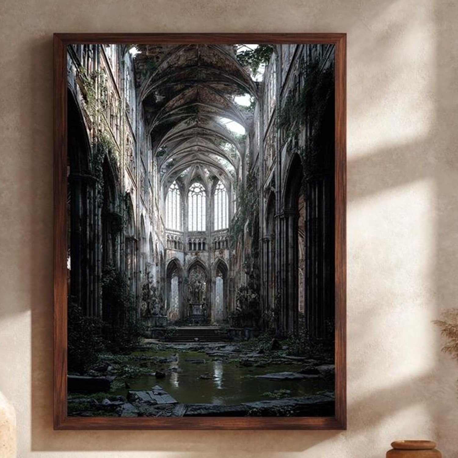 Amazon.com: lalelaa Abandoned Gothic Cathedral Wall Art - Overgrown ...