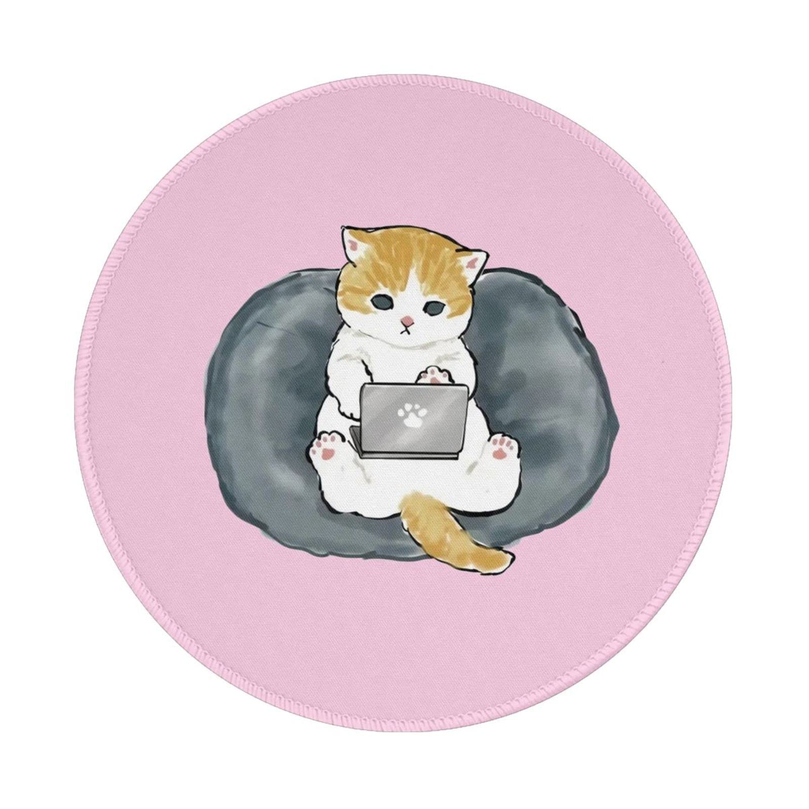 Amazon.com: Pink Cute Mouse Pad Funny Cat Round Mouse Pad Anti-Slip ...