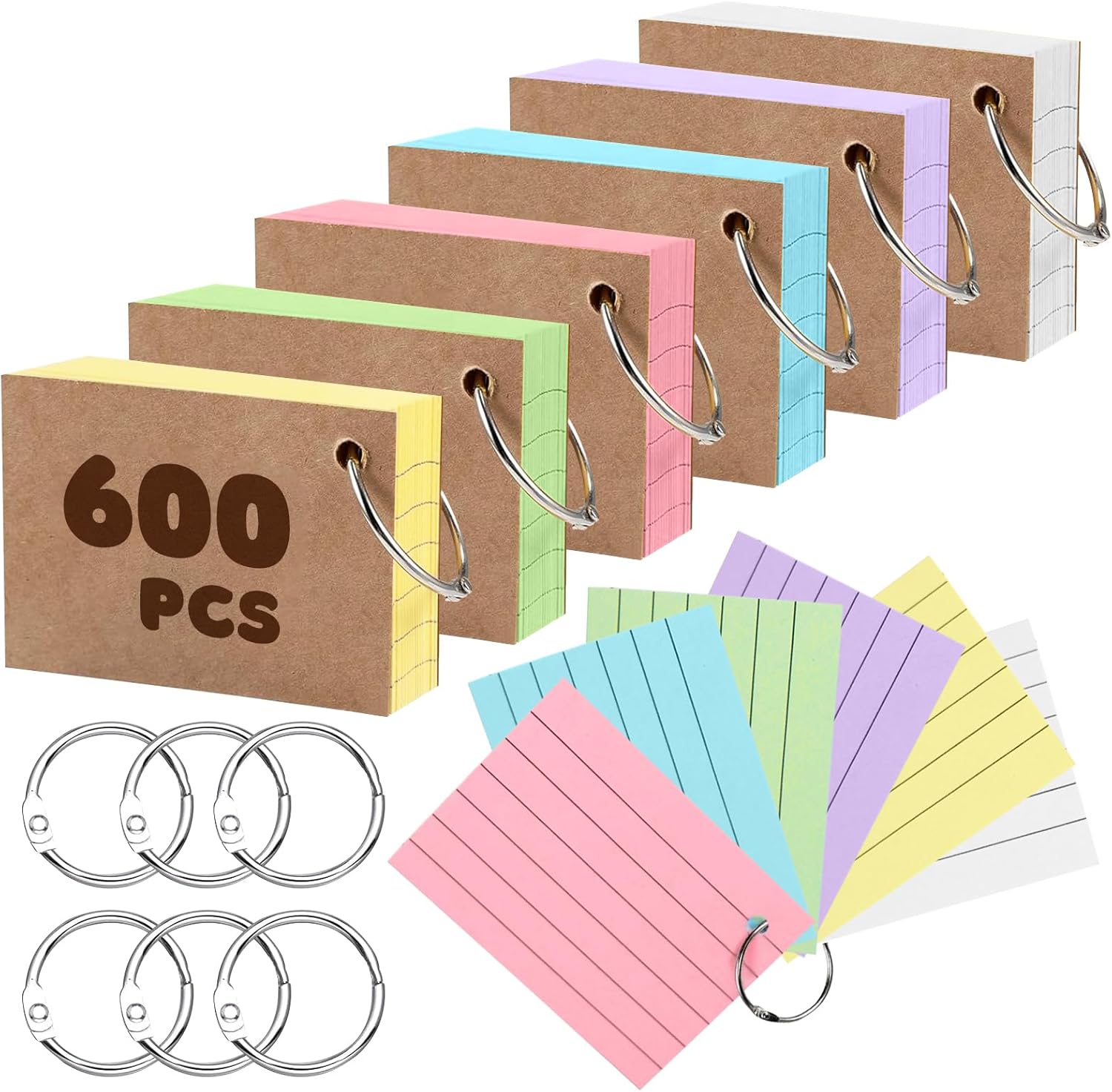 EOPUOZS Index Cards A8 Lined, Pack of 600 Index Cards Intensive Colours ...