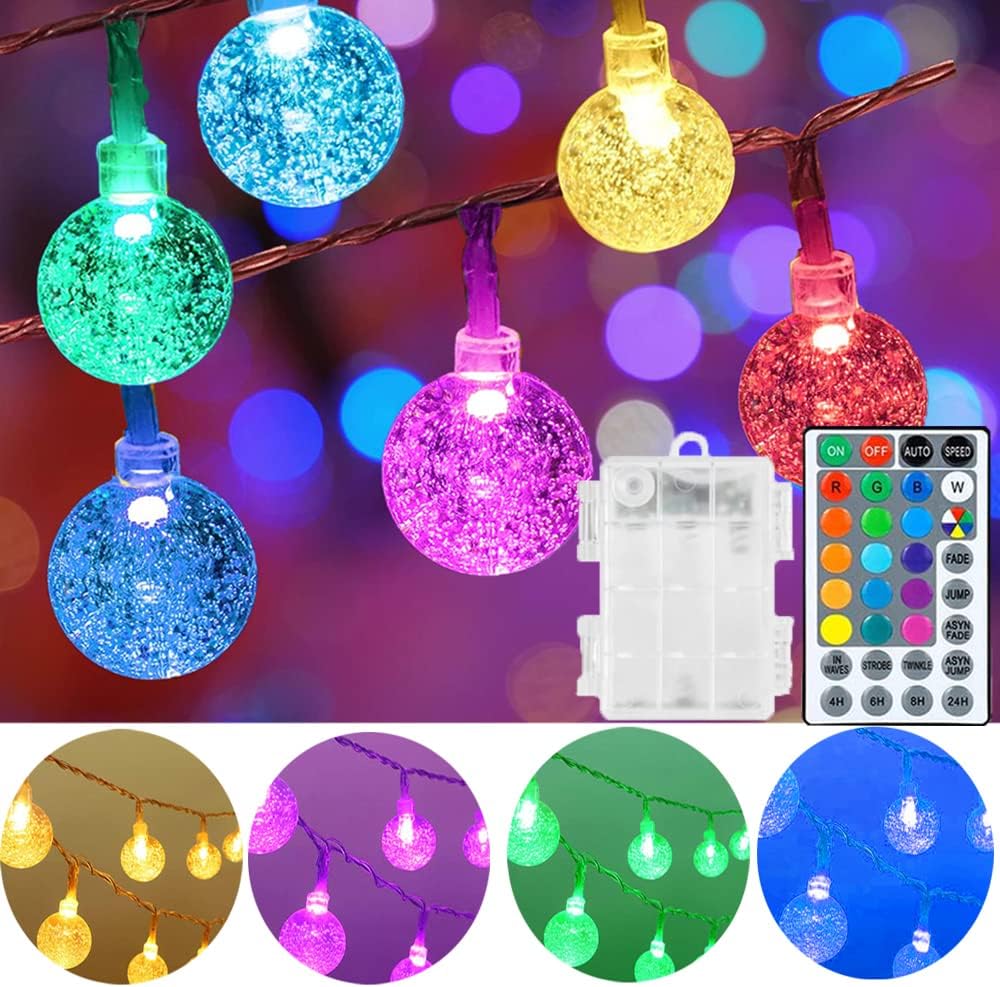 Mocalido 30ft Globe String Lights Battery Operated Outdoor Color ...