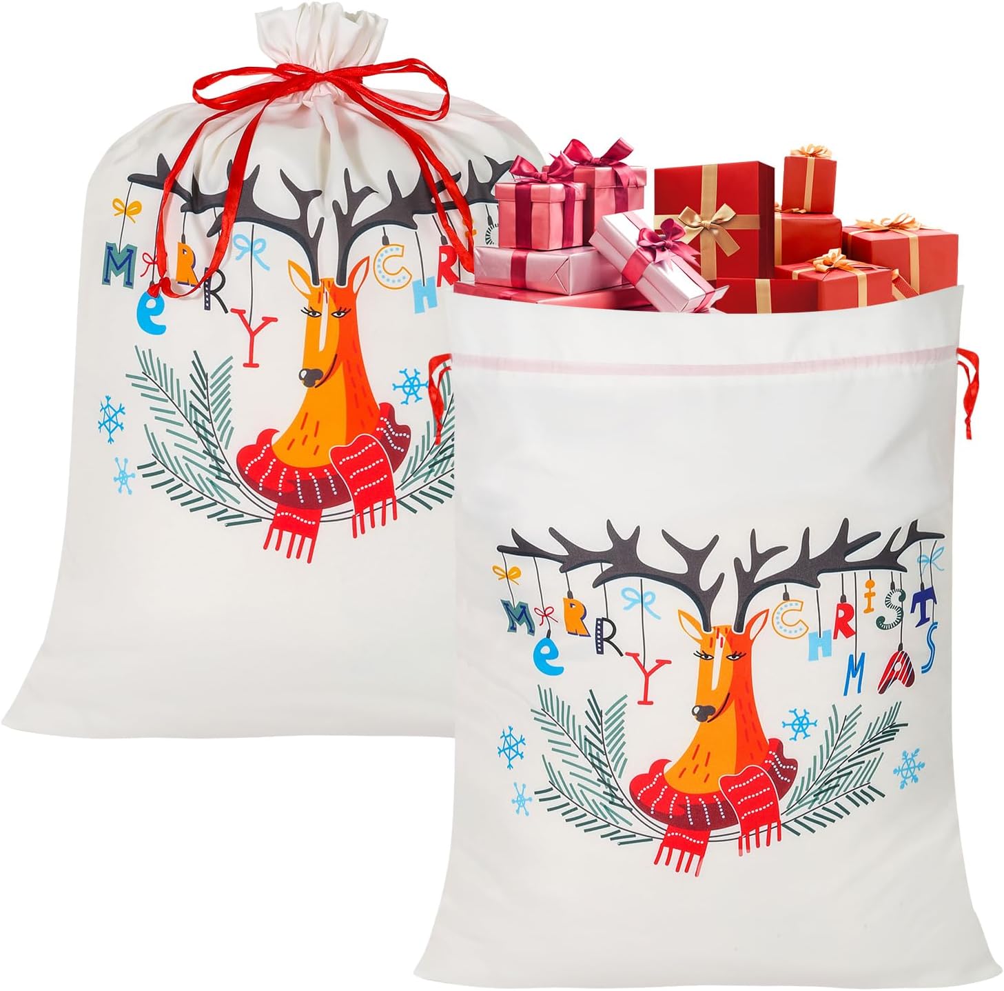 Amazon.com: WenTao Holiday Drawstring Gift Bags, 2PCS Large Christmas ...