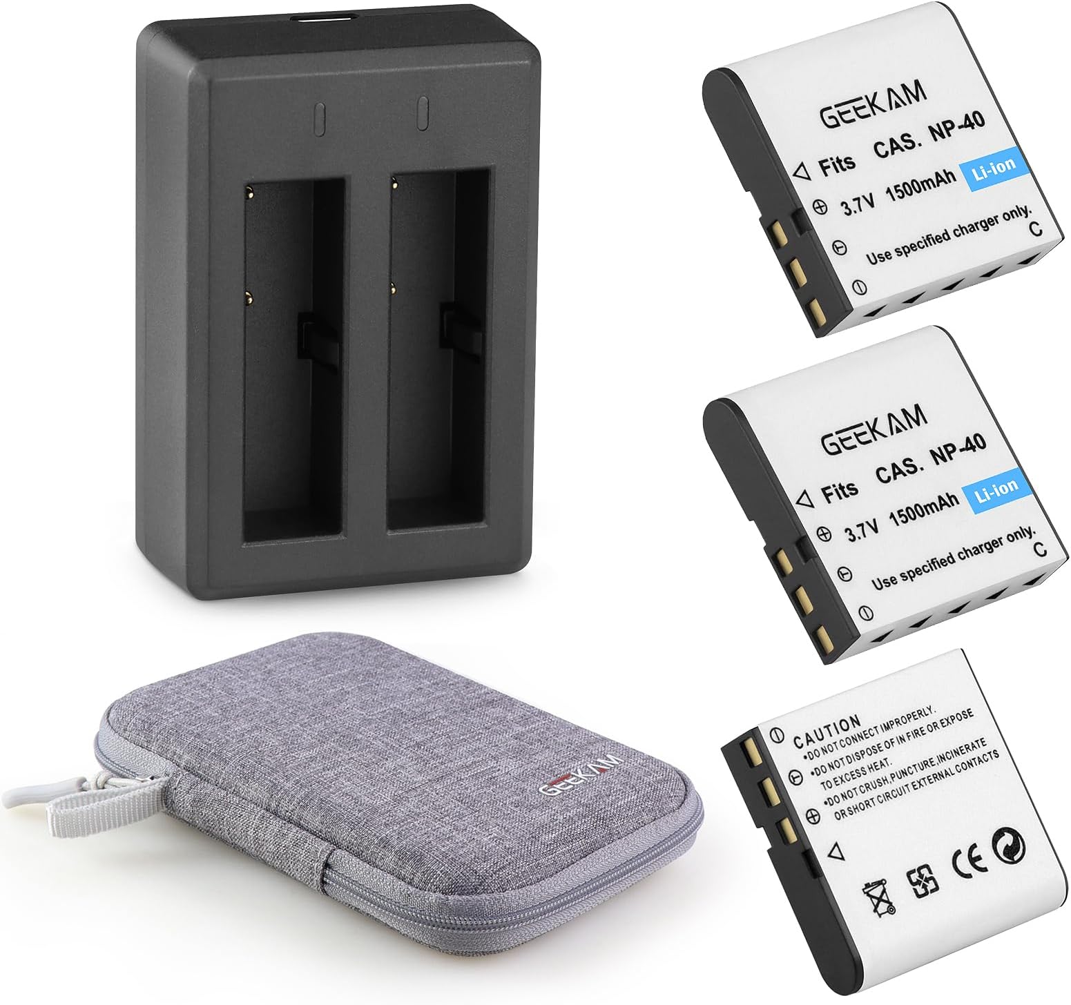 GeeKam CAS. NP-40 Battery Pack, 3 x 1500mAh Rechargeable Batteries with ...