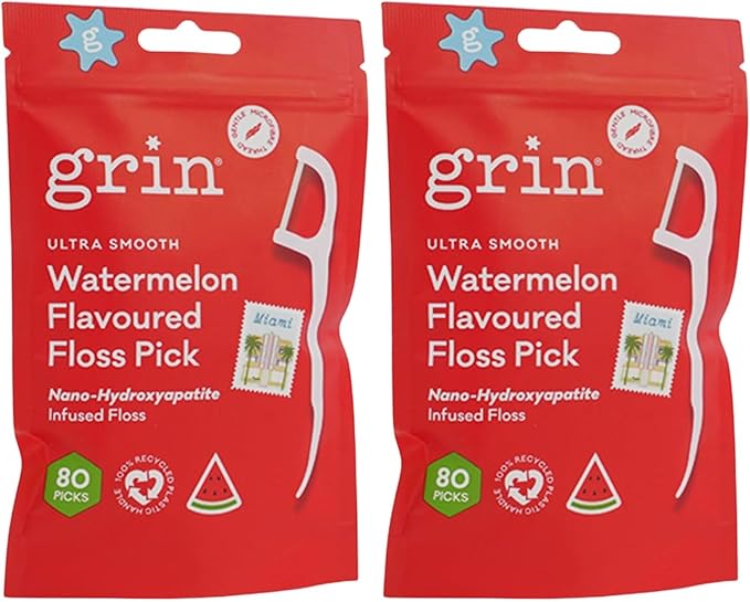Grin Ultra Smooth Watermelon Flavoured Floss Picks, 160 Pack, Nano ...