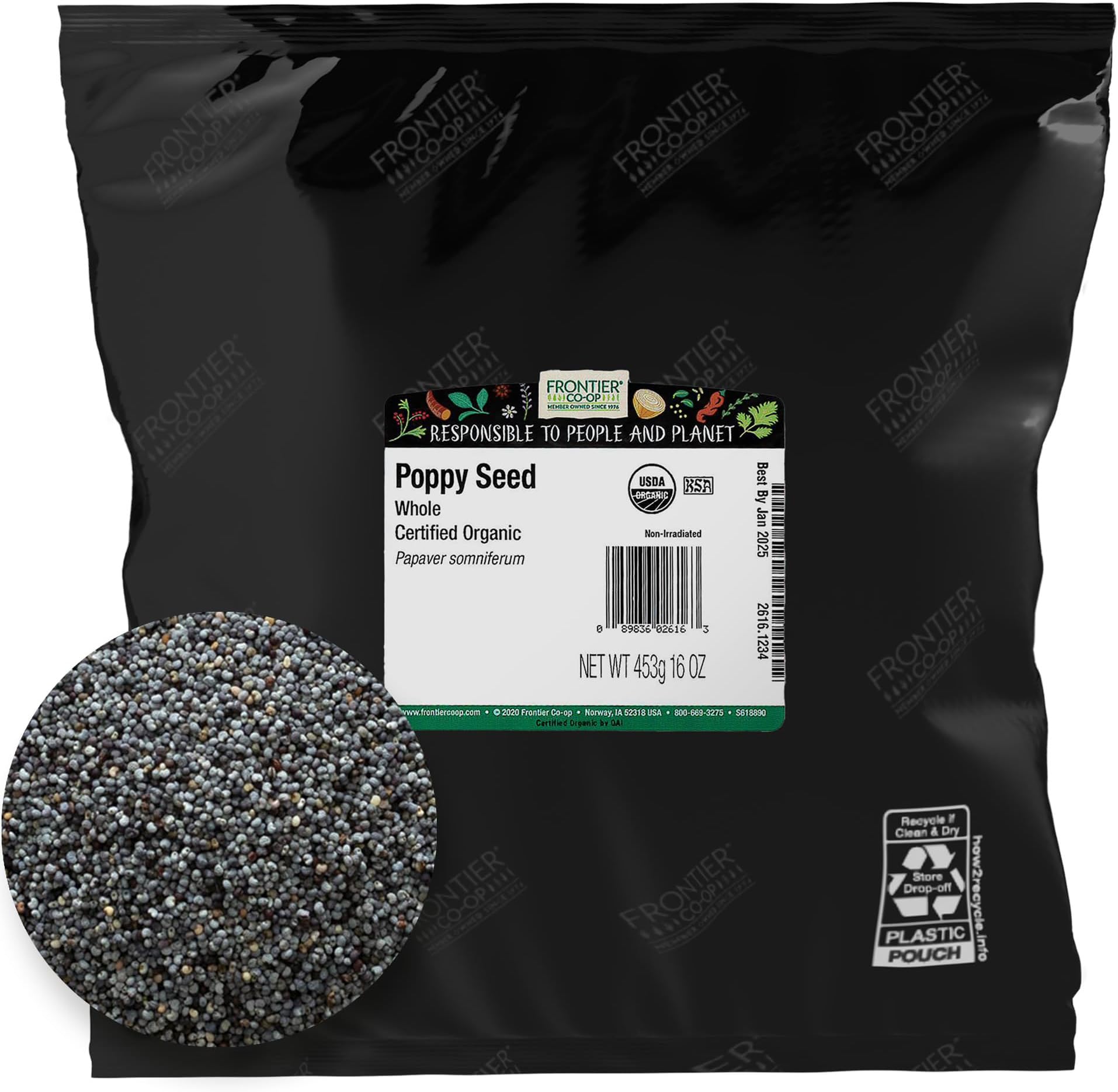 Amazon.com : Frontier Co-op Organic Whole Poppy Seed 1lb - Bulk Bag of ...