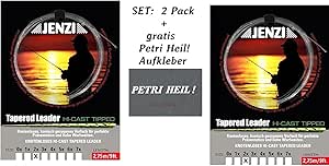 Jenzi Set: 2 Pack Tapered Leader Fly Leader 2X/0.22/0.44 + Free Petri ...