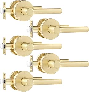 Leydebong 5 Pack Passage Door Handles, Satin Brass Door Knobs Interior, Hallway Closet Door ...