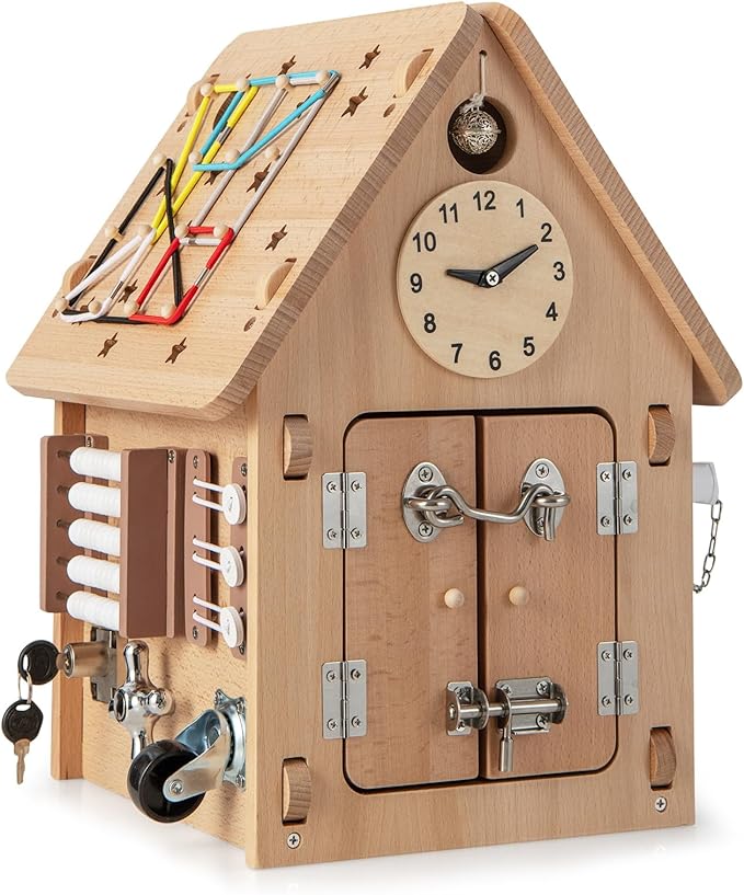 Amazon.com: Costzon Montessori Busy House Toy, Wooden Multi-Purpose ...