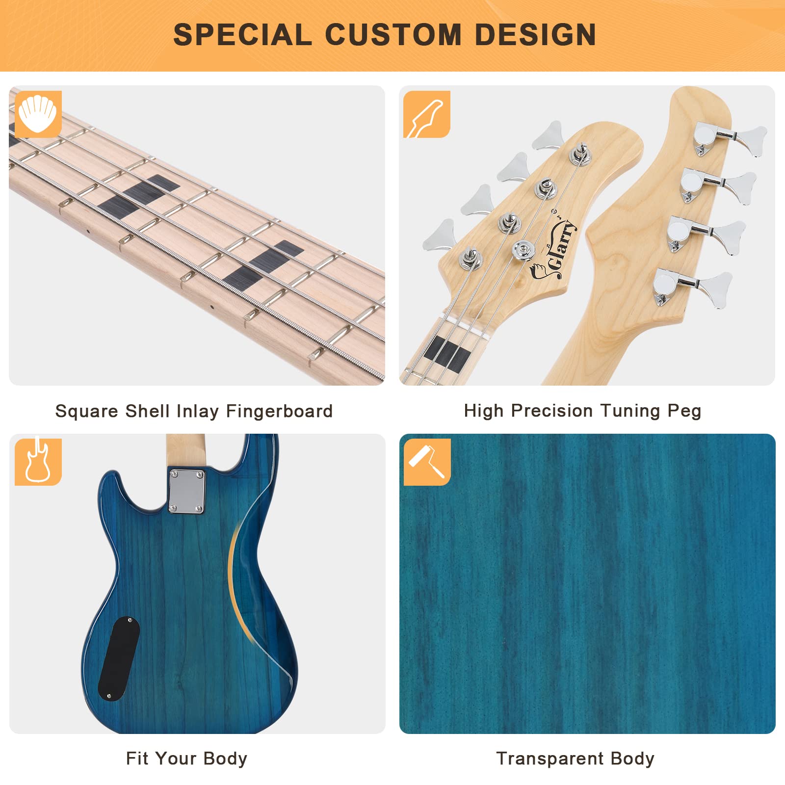 Snapklik.com : GLARRY GP Series Full Size Electric Bass Guitar 4 String Beginner Kit Canadian ...