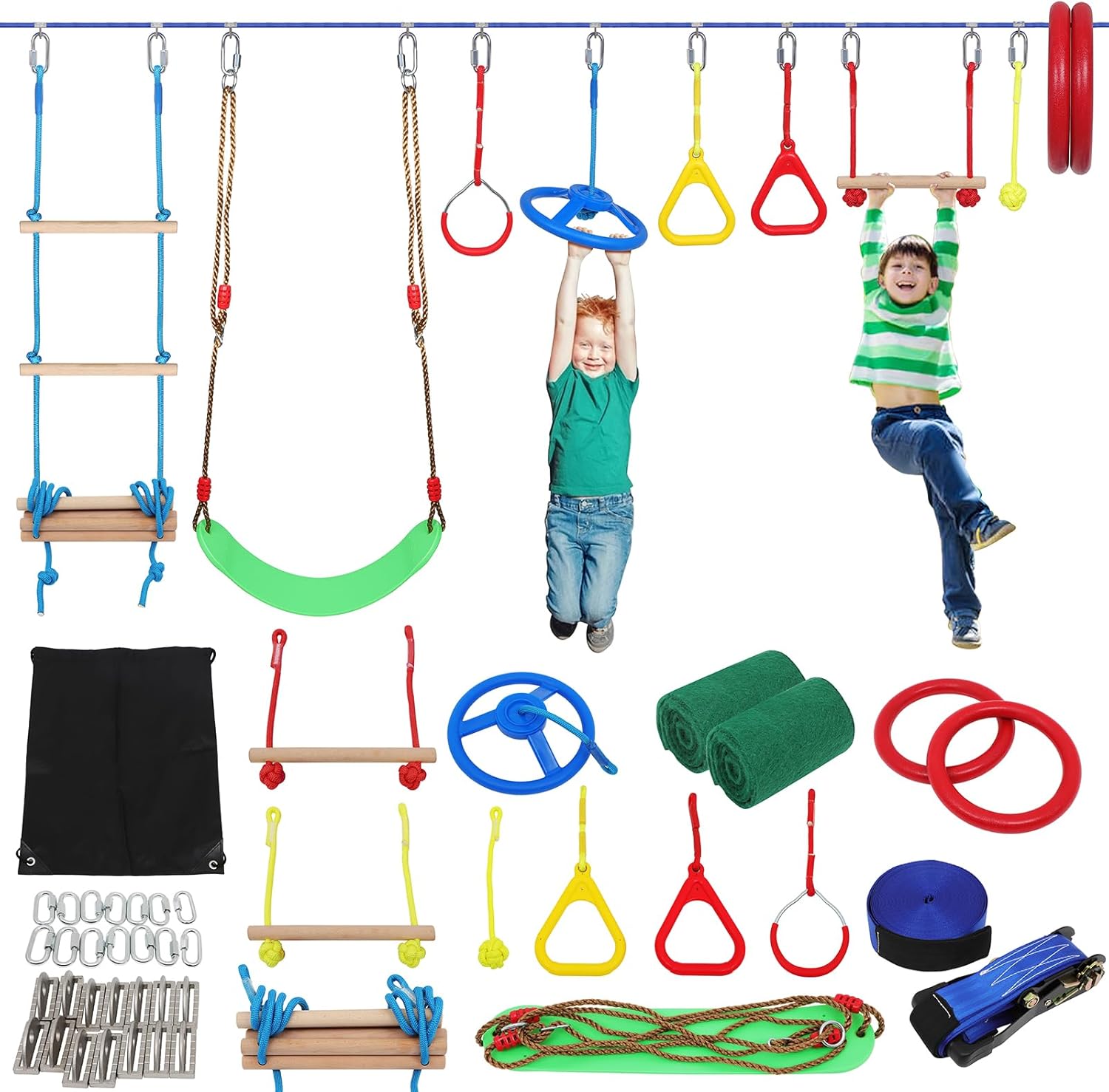 Amazon.com: Ninja Warrior Kids Obstacle Course, 55 FT Durable Slackline ...