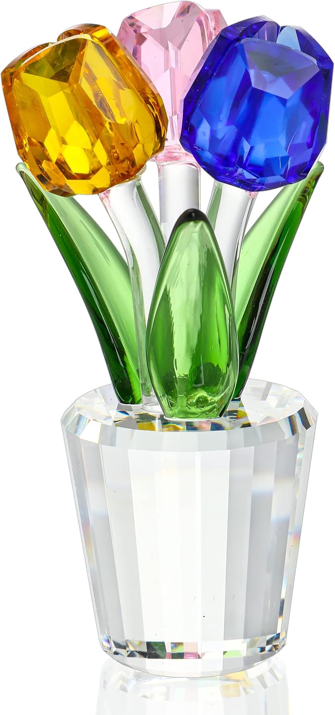 Amazon.com: H&D HYALINE & DORA Colorful Crystal Tulip Flowers Figurine ...