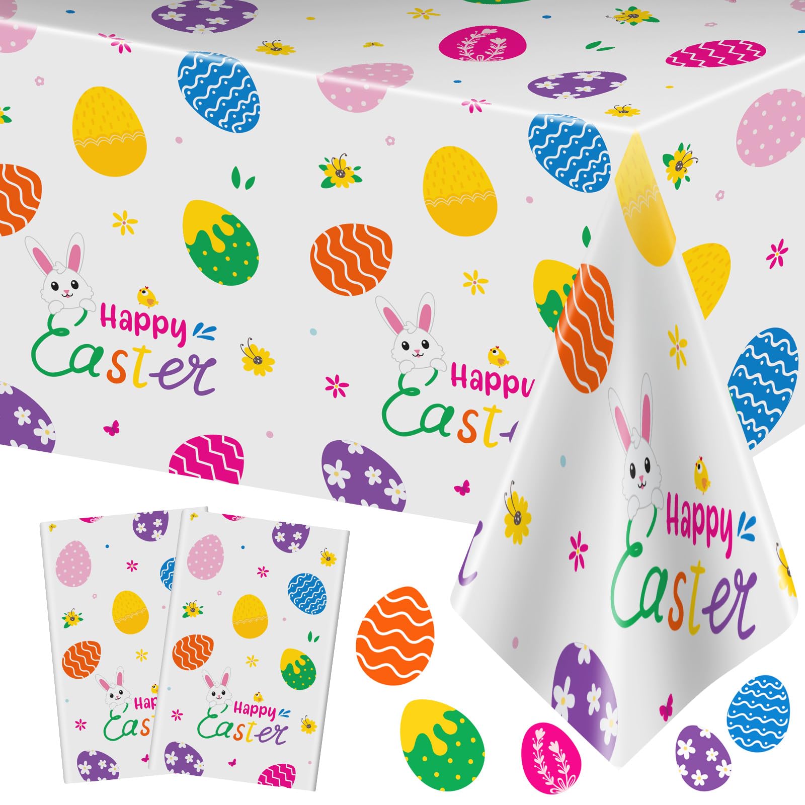Amazon.com: 2 Pieces Happy Easter Tablecloth, Rectangle Plastic Easter ...
