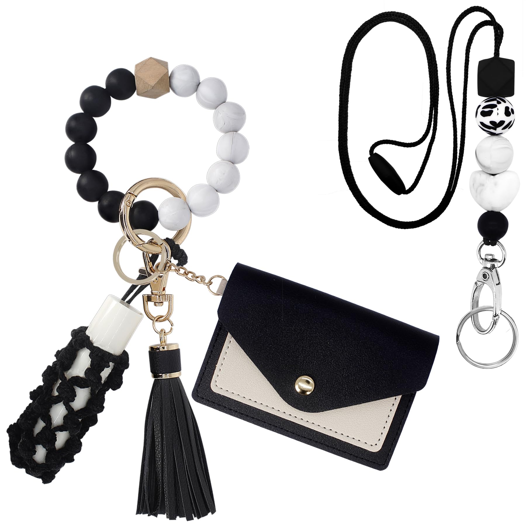 Amazon.com: BIHRTC Silicone Beaded Key Ring Bracelets Wristlet Keychain ...