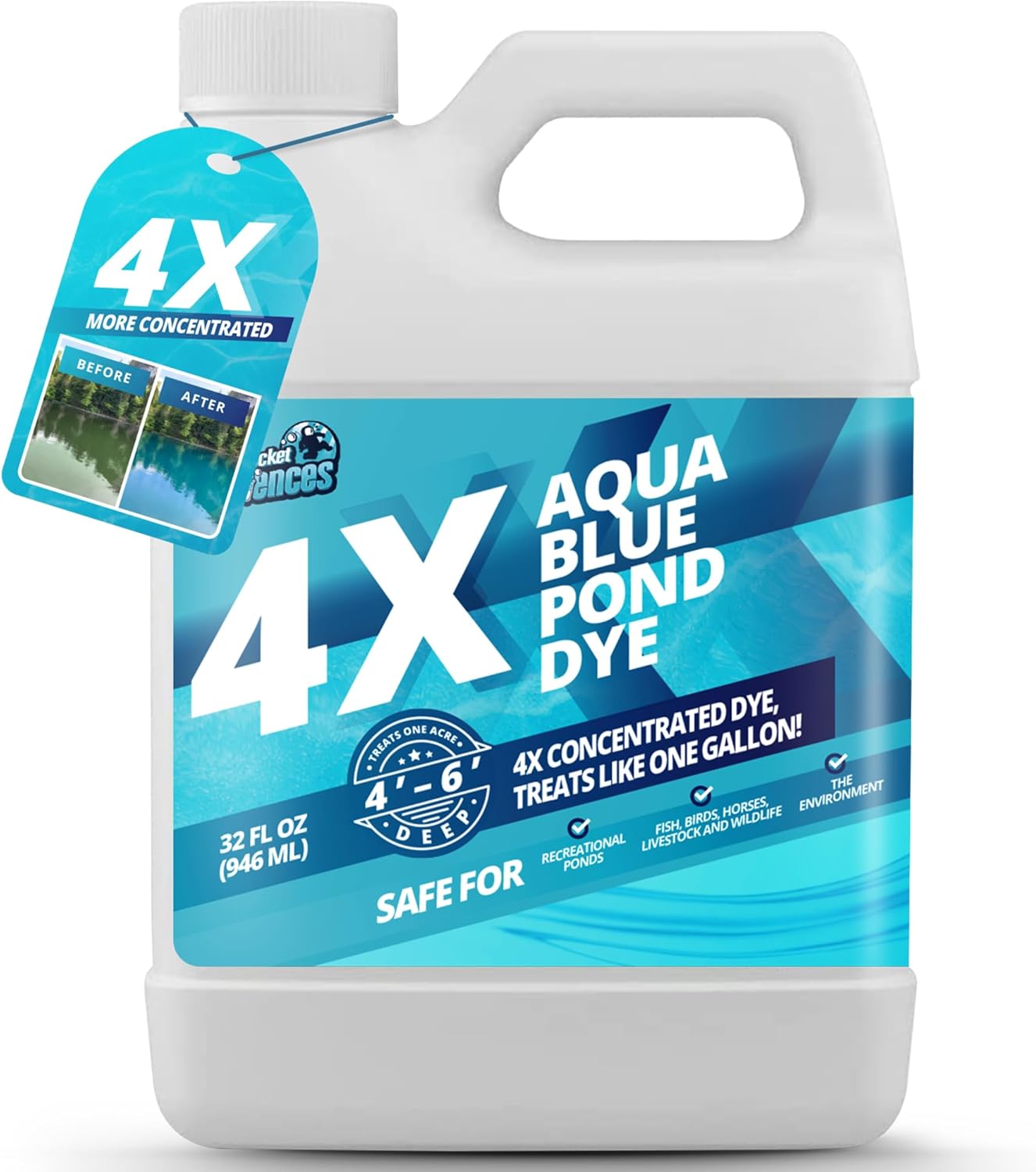 Aqua Blue Pond Dye 4X Concentrate, Lake & Pond Dye Blue for Aqua Blue ...