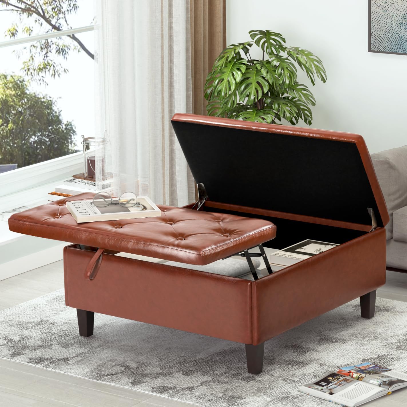 Amazon.com: VOWNER Large Square Storage Ottoman with Lift Top Tufted Upholstered Ottoman Coffee ...