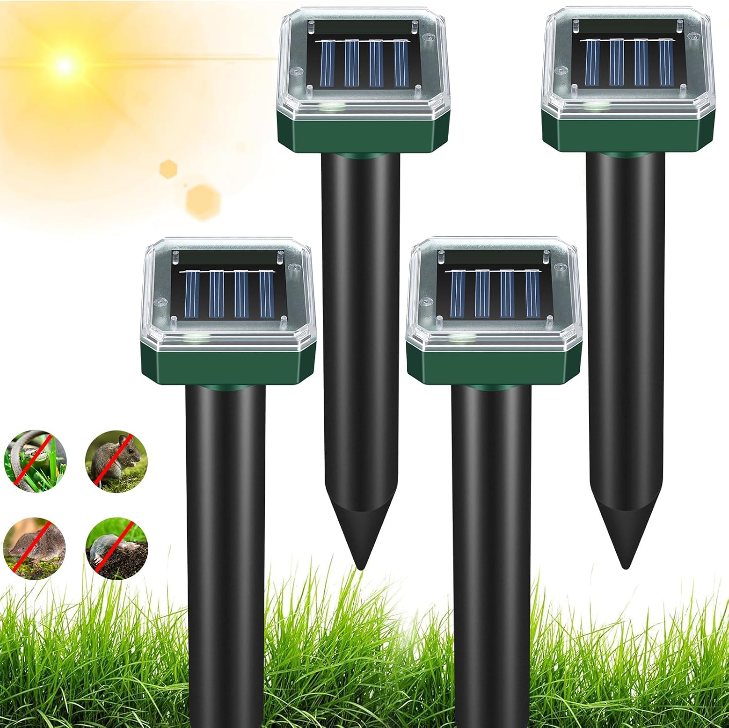 Amazon.com: Solar Powered Mole Repellent Outdoor, 4 Pack Ultrasonic ...