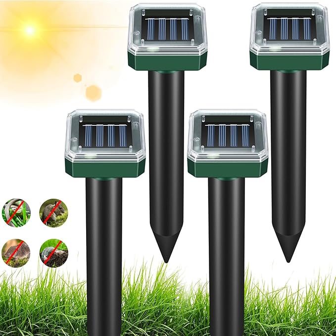 Amazon.com: Solar Powered Mole Repellent Outdoor, 4 Pack Ultrasonic ...