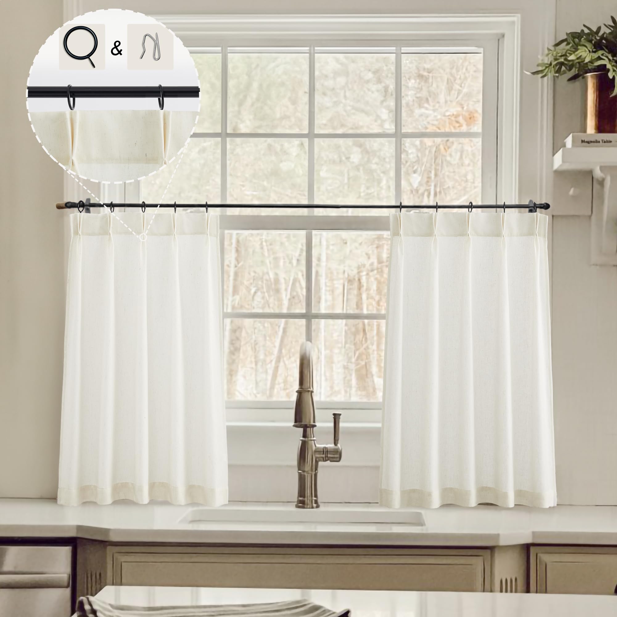 Amazon.com: LIMON HOME Natural Linen Kitchen Curtains 36 inch Length ...