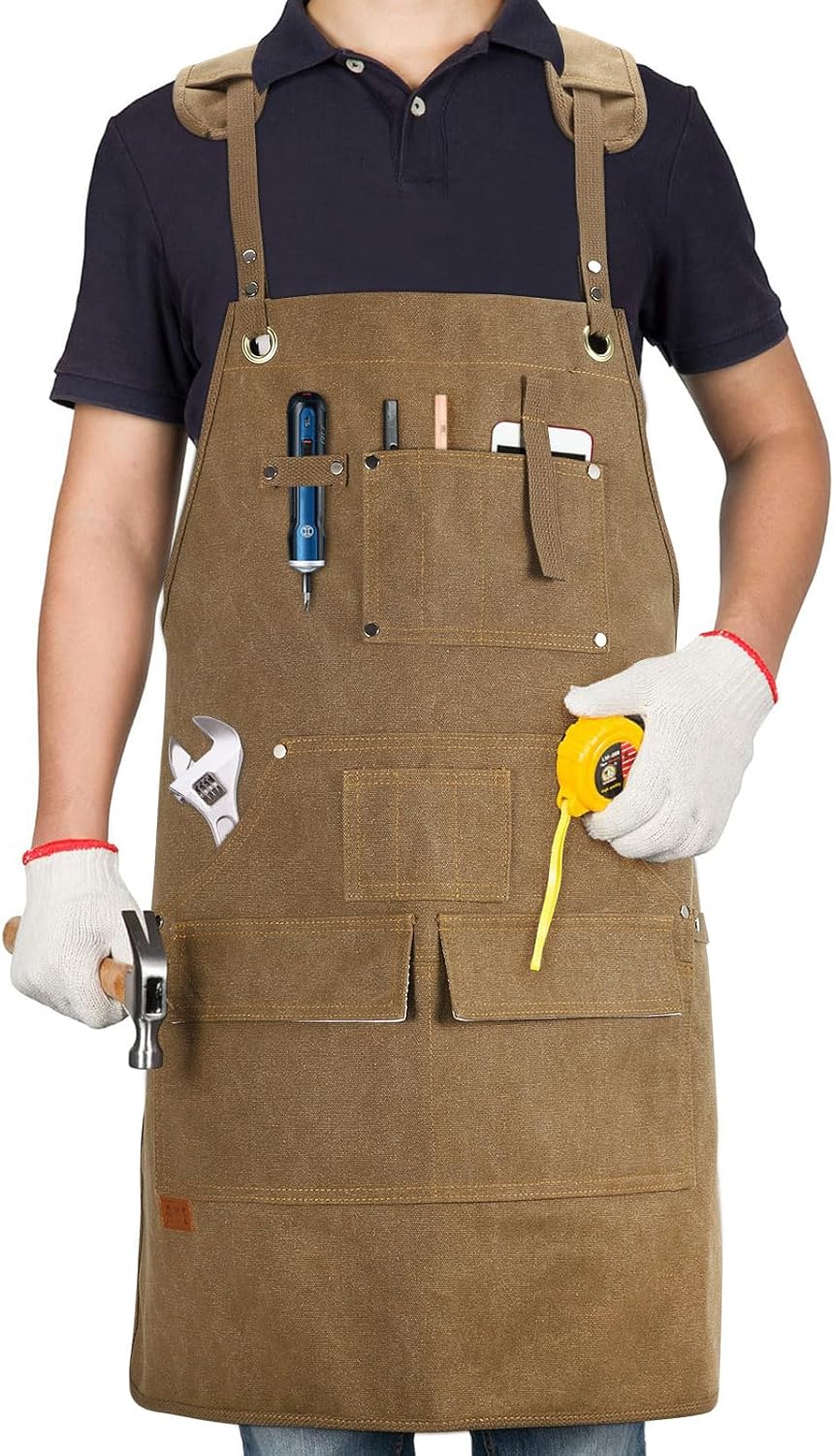 UPROZIL Work Apron with 12 Tool Pockets, Woodworking Apron with Thick ...