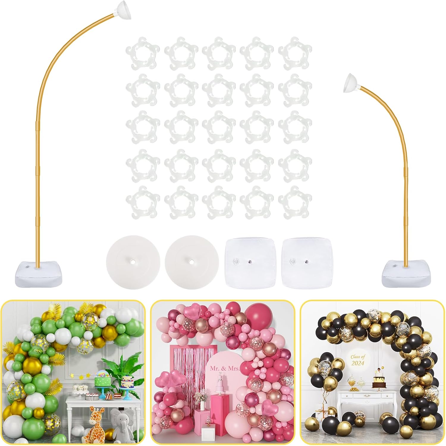 Amazon.com: CYAOOI 8FT & 6FT Gold Balloon Arch Stand, Free Bending Top ...