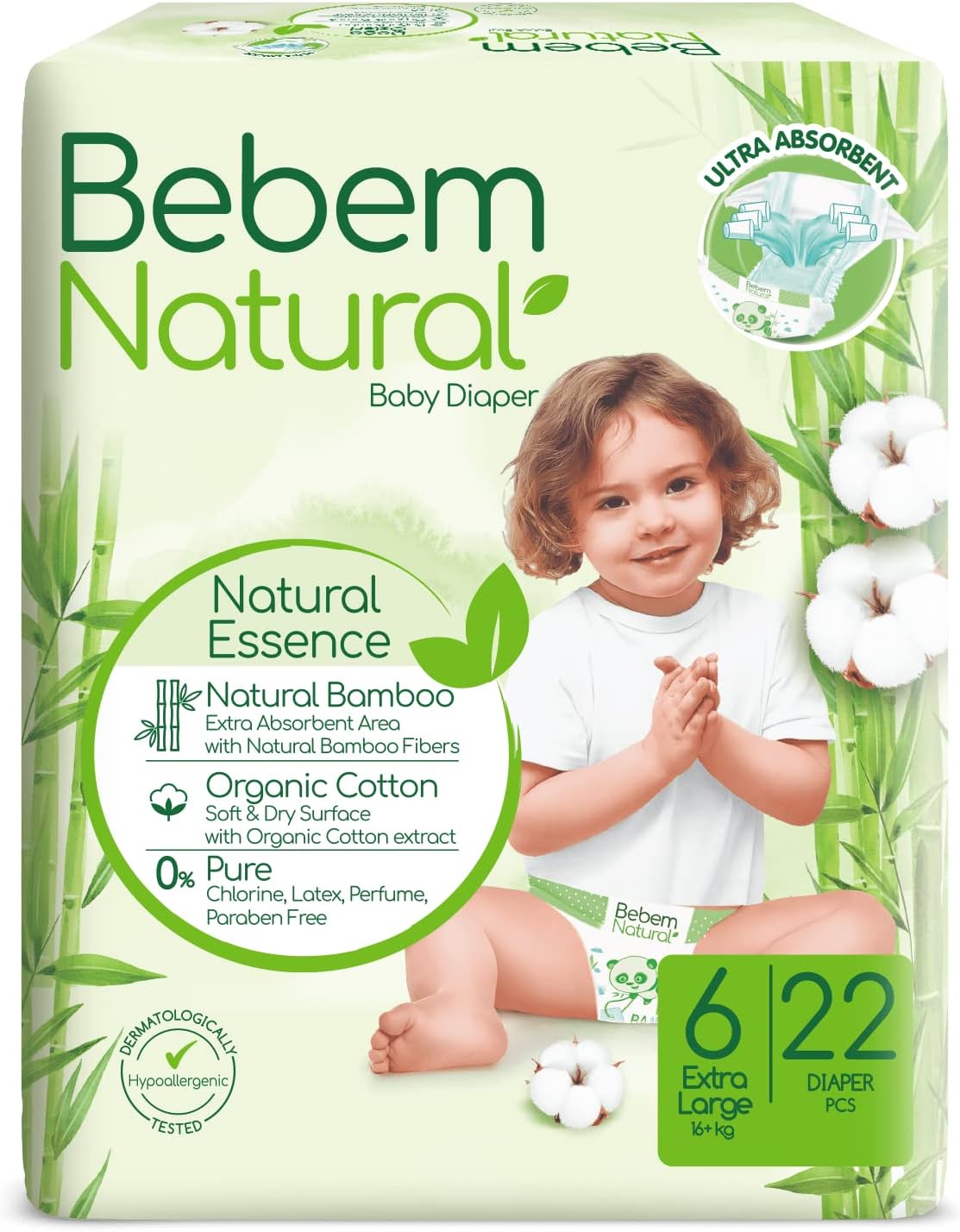 Bebem Natural - Baby Diapers - Twin Pack - Xlarge Size 6 - 22 Pieces ...