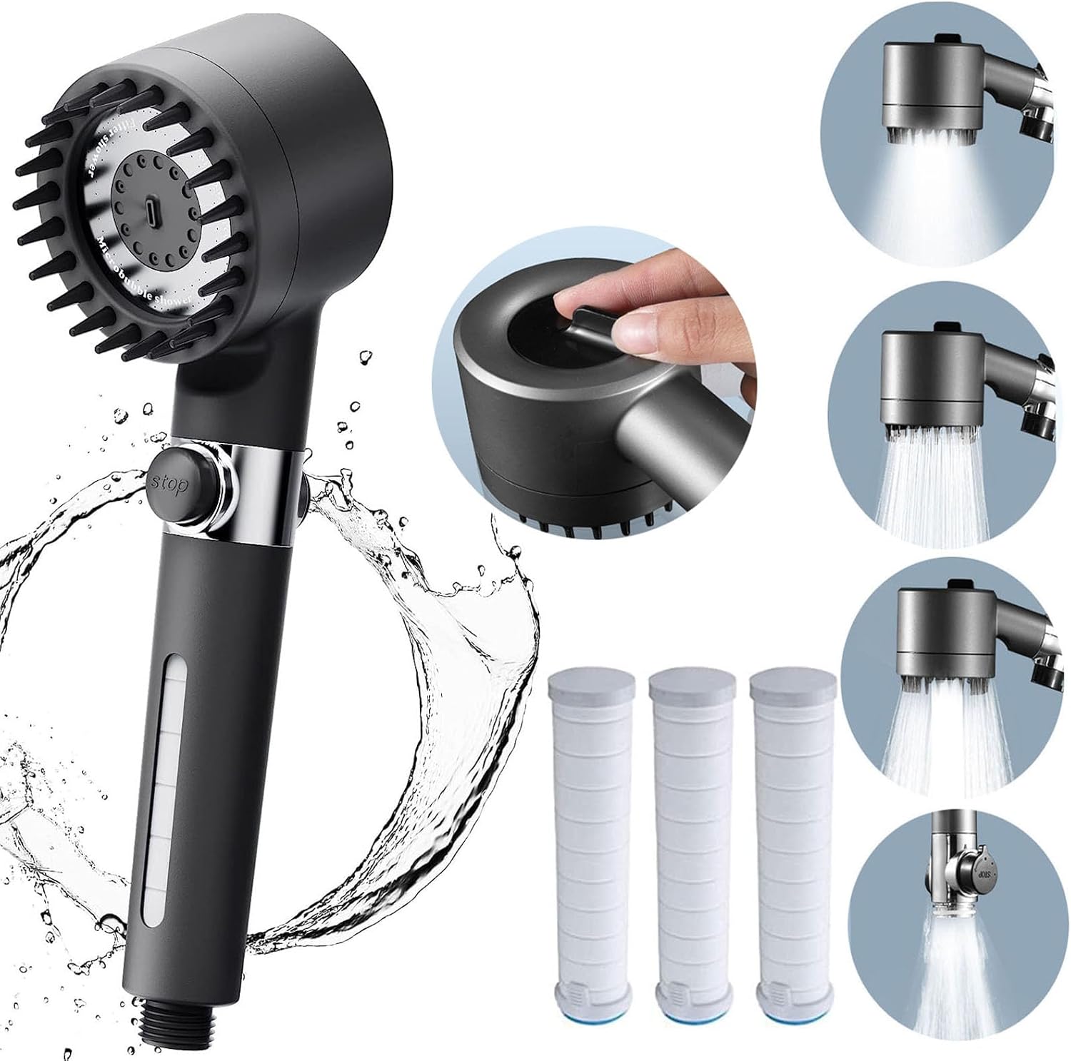 Amazon.com: Handheld Shower Head with Filter, High Pressure 3 Spray ...
