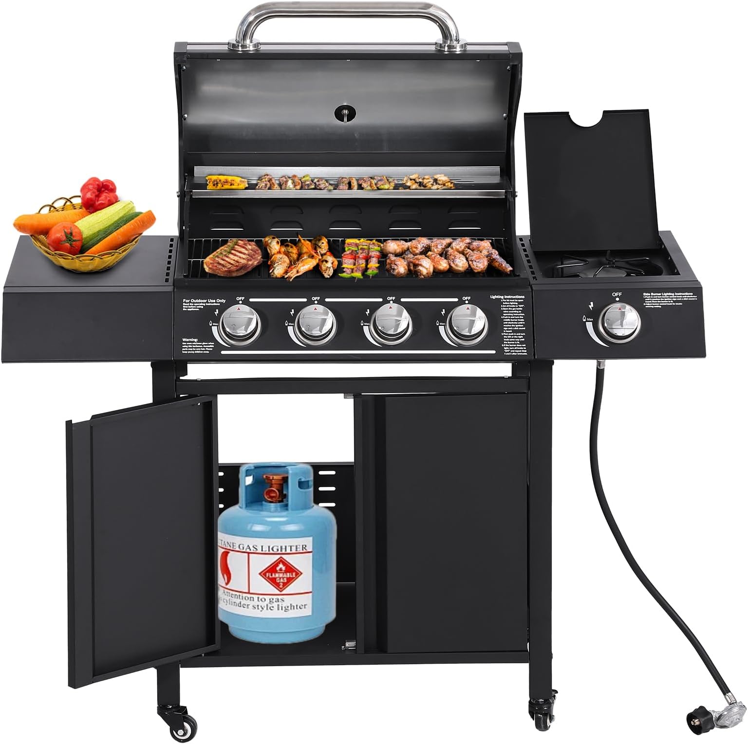 Amazon.com: MAIBH 4-Burner Propane Gas BBQ Grill High-Strength Cast ...