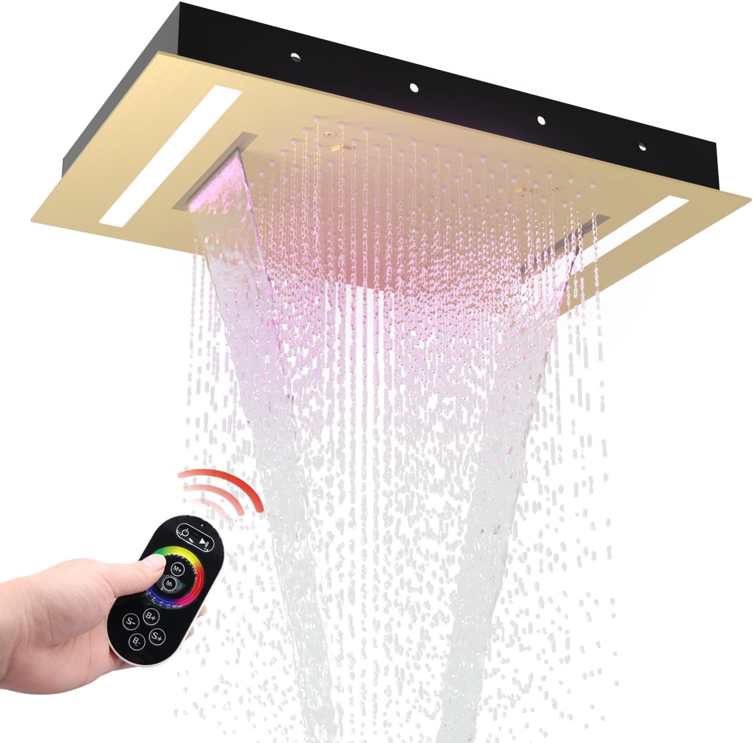 HOMEDEC 14x20inch Shower Head with 3 Functions Rainfall Waterfall Mist ...