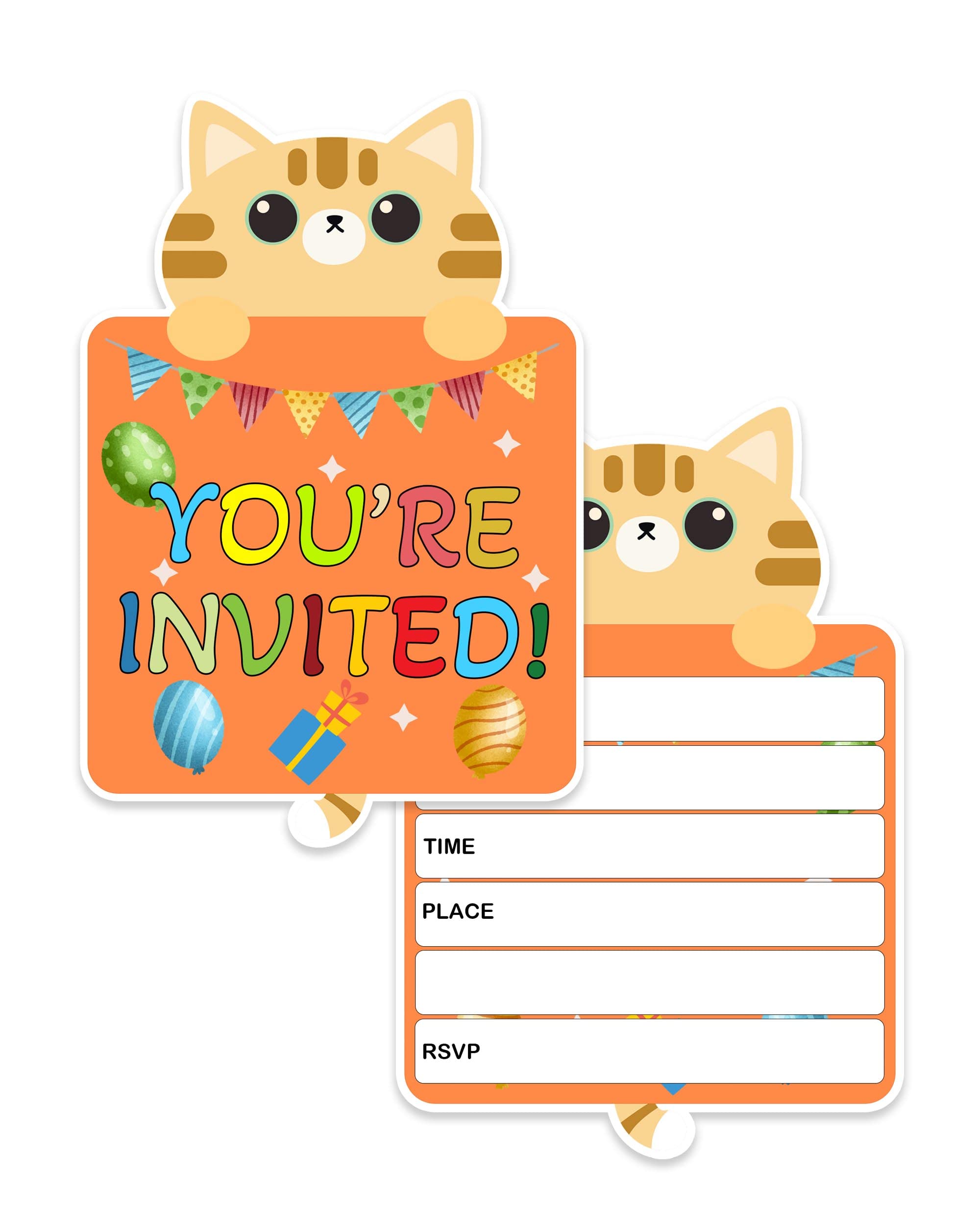 Amazon.com : Rifyue 20 Cartoon Kitten Invitations for Birthday Baby ...