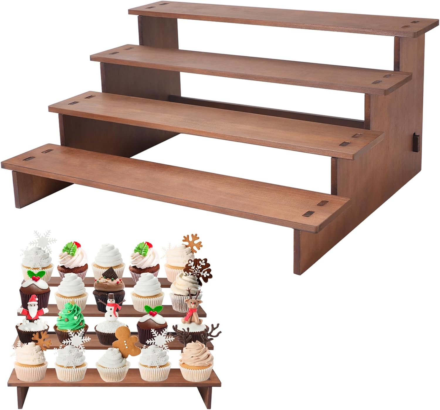 Amazon.com: INOBYO 4 Tier Wooden Risers Display Stands, Rustic Display ...