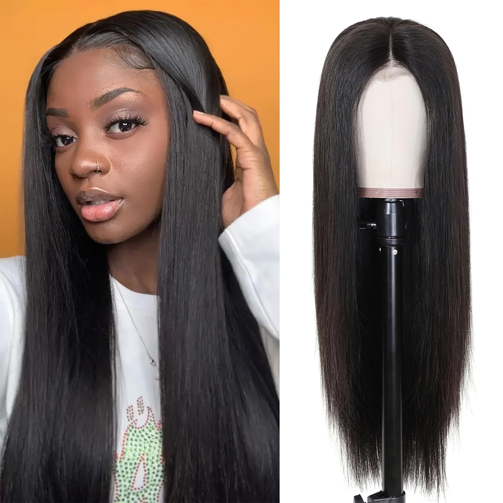 Amazon.com : Generic 26 Inch Lace Front Wig Human Hair 13x6 HD Frontal ...