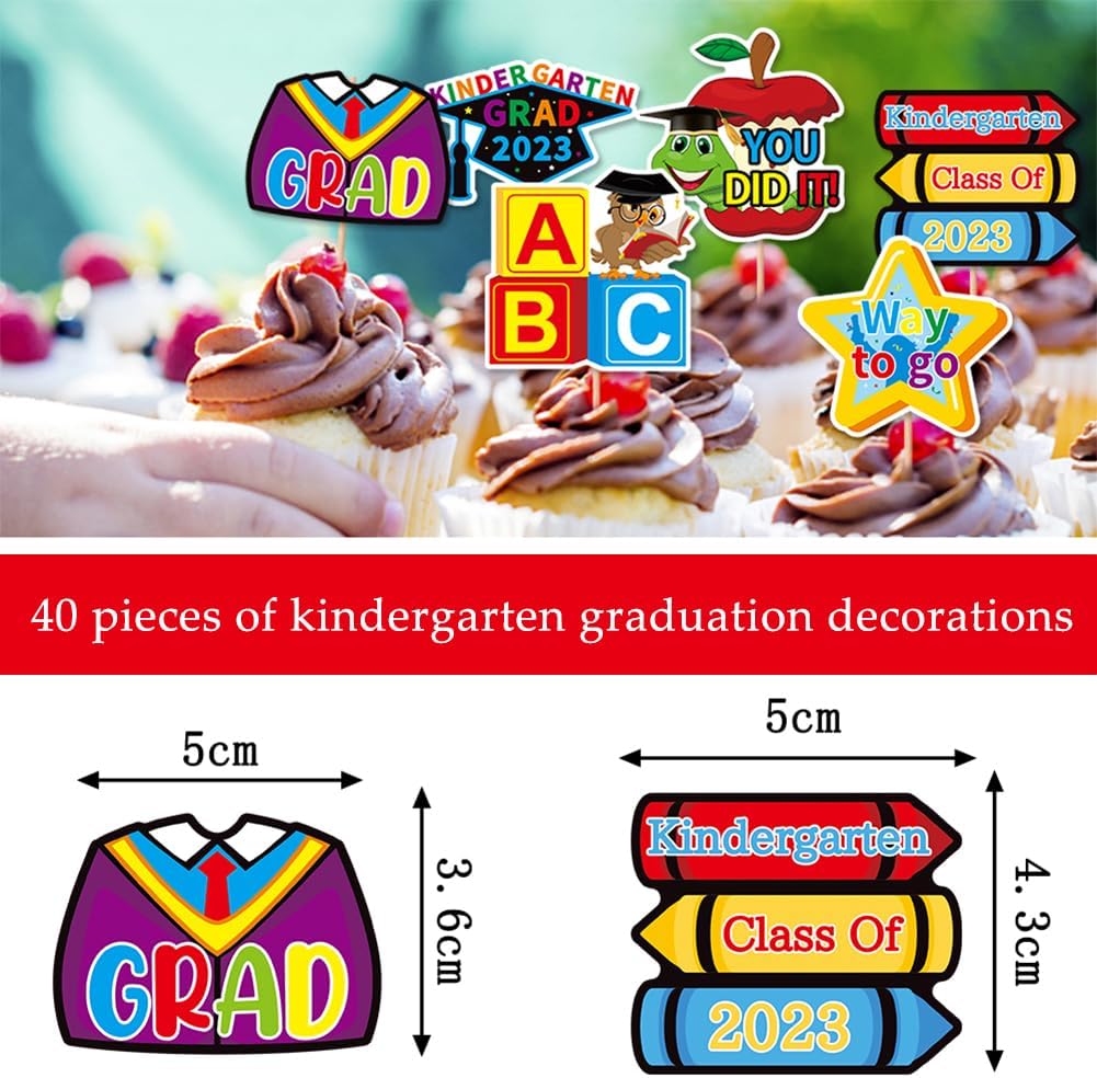 40pcs Kindergarten Grad Graduation Cap Cupcake Toppers Glitter Class of ...