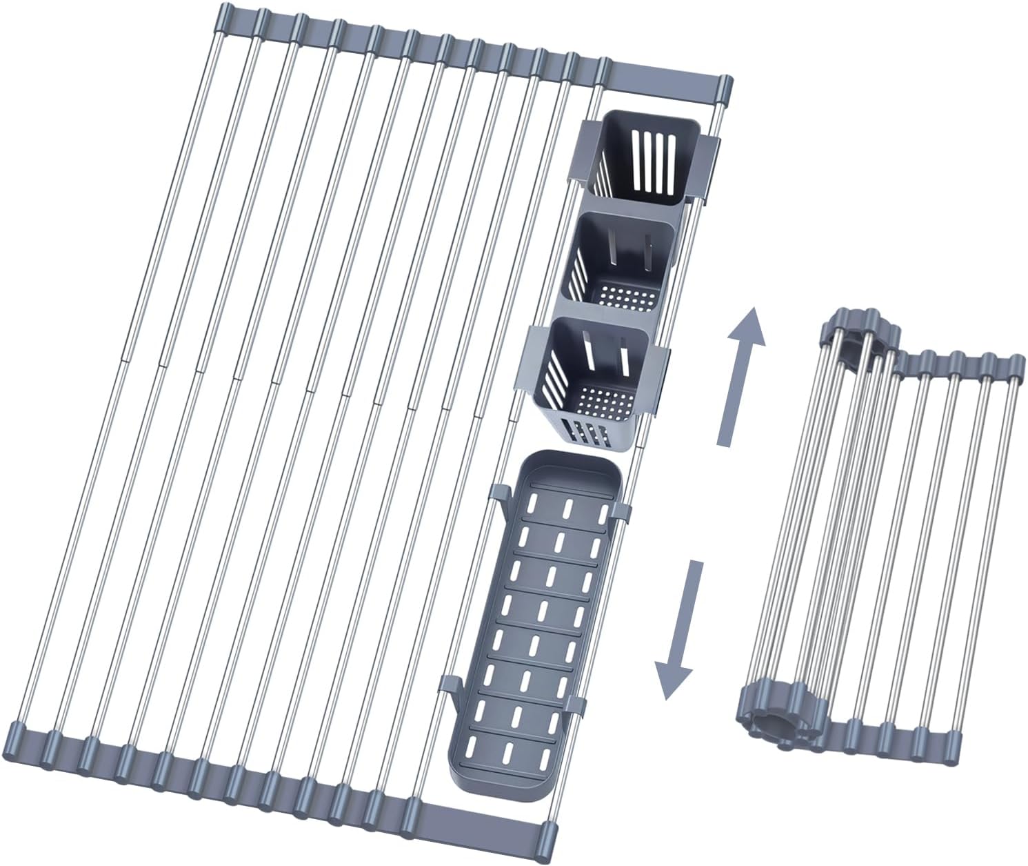Amazon.com - Expandable Roll Up Dish Drying Rack 23"with 2 Storage ...