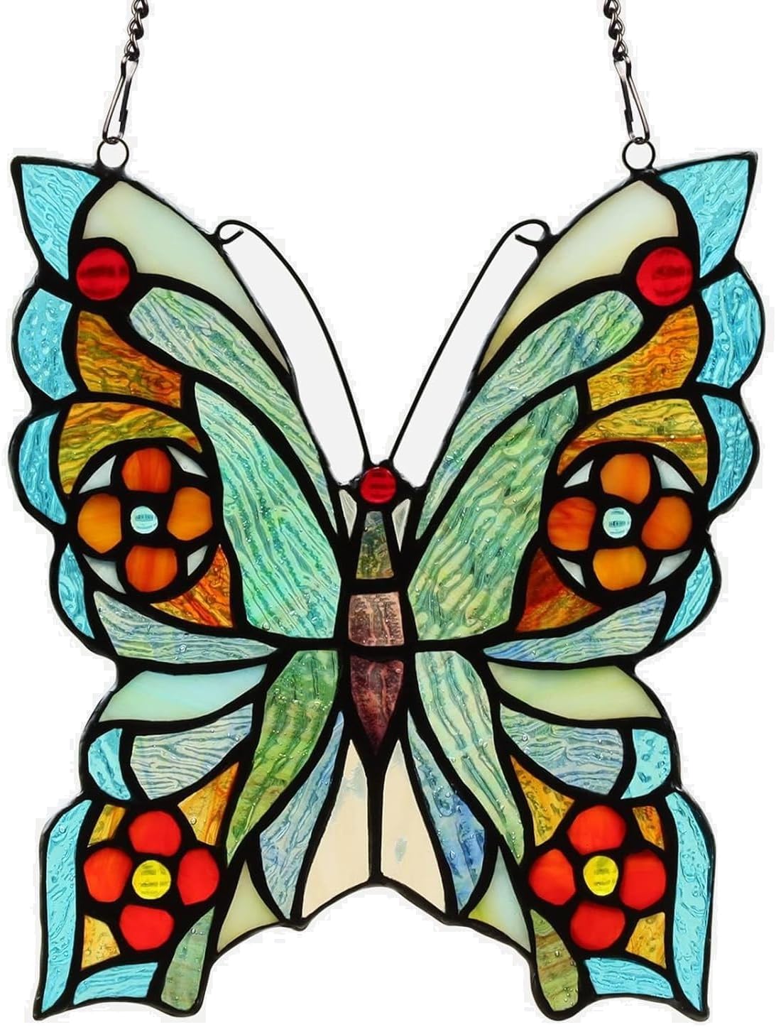 Amazon.com: HomeBeauty Butterfly Stained Glass Hanging Panel 17" Wx12 ...