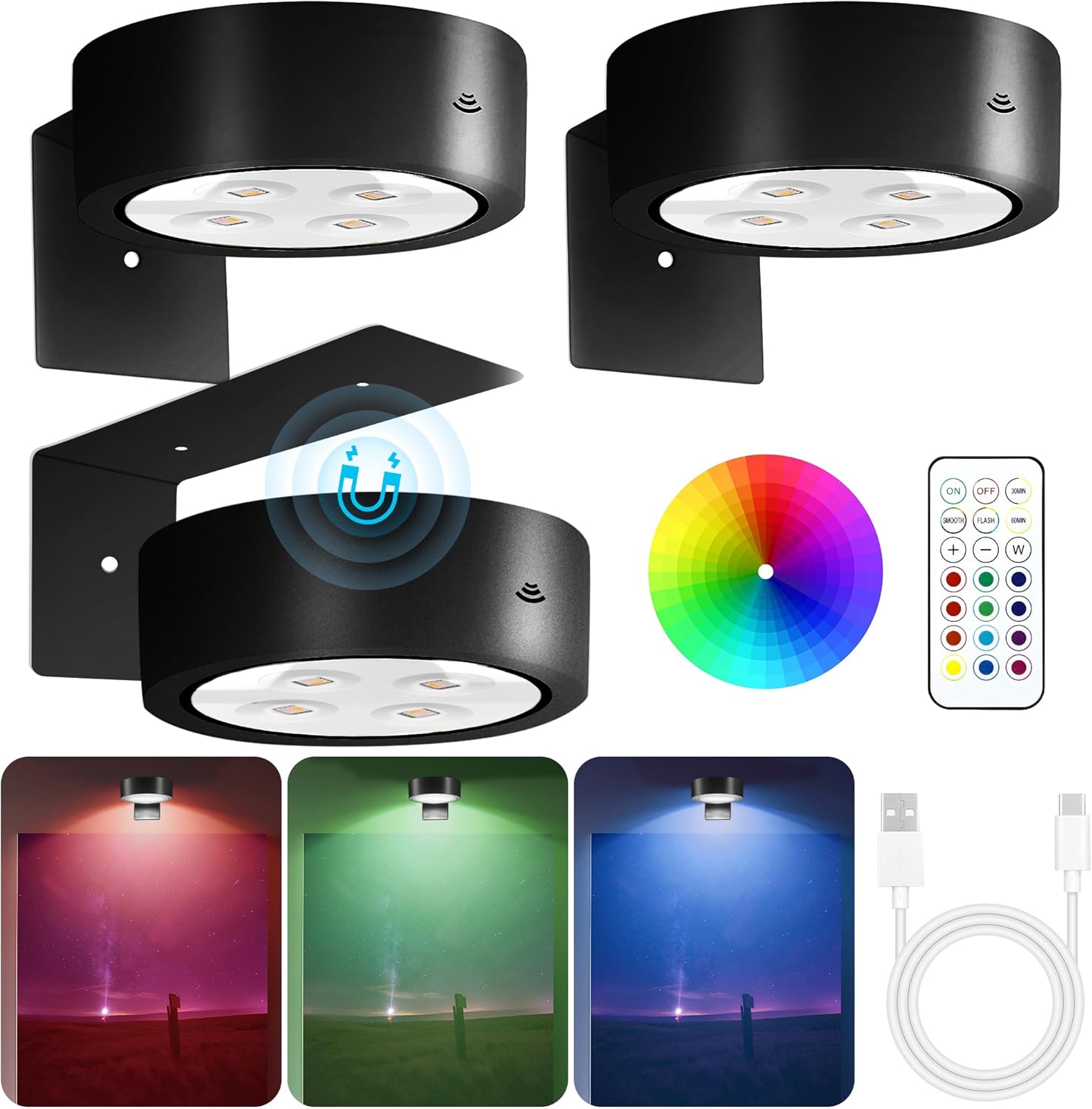 3Pack Picture Lights for Wall, RGB Color Changing Led Art Display Light ...