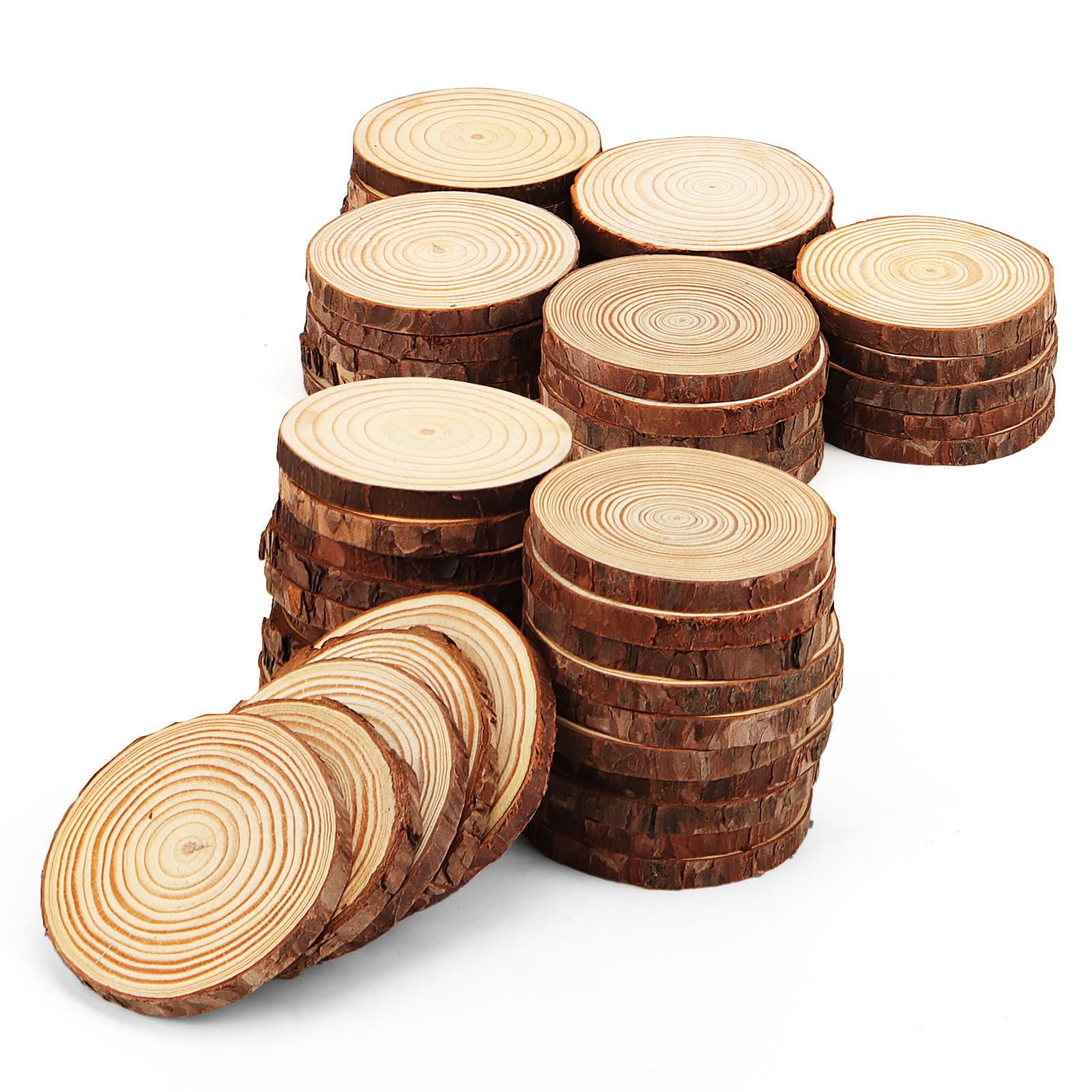 Amazon.com: LEXININ 50 PCS Natural Wood Slices, 3.5-3.9 Inch Unfinished ...