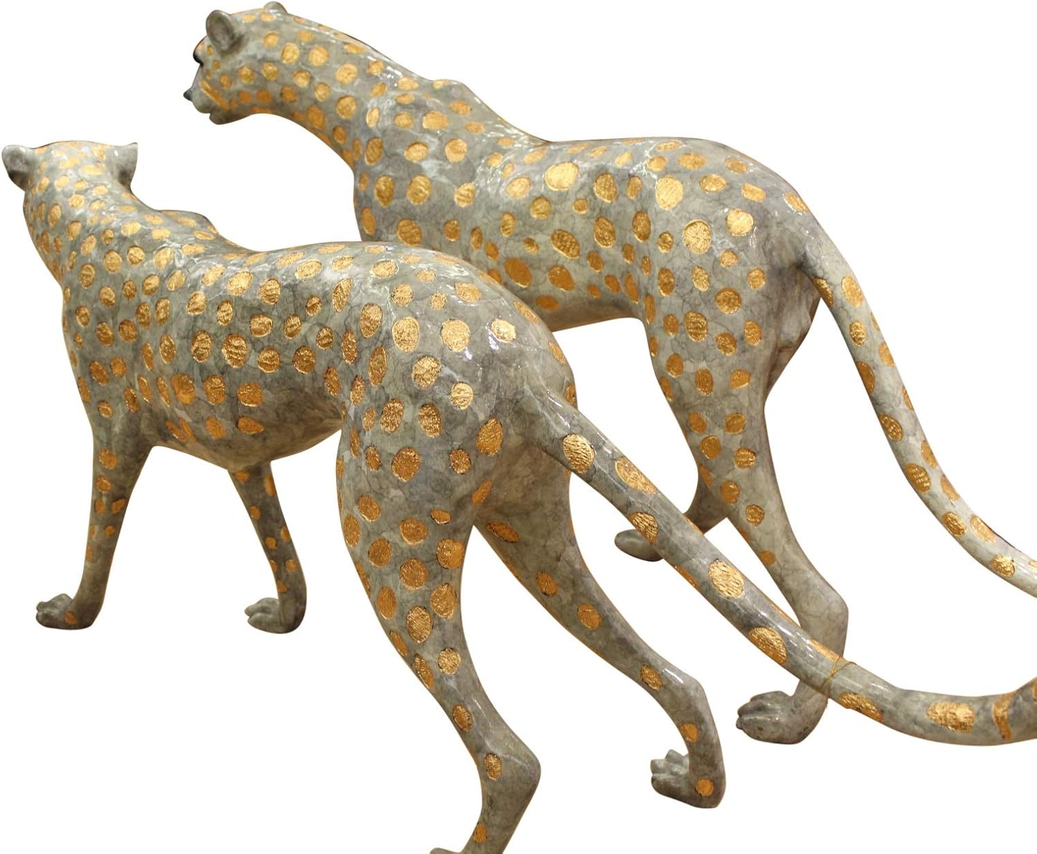 Amazon.com: Pair of Golden-Plated Cheetahs Bronze Statue - Size: 58" L ...