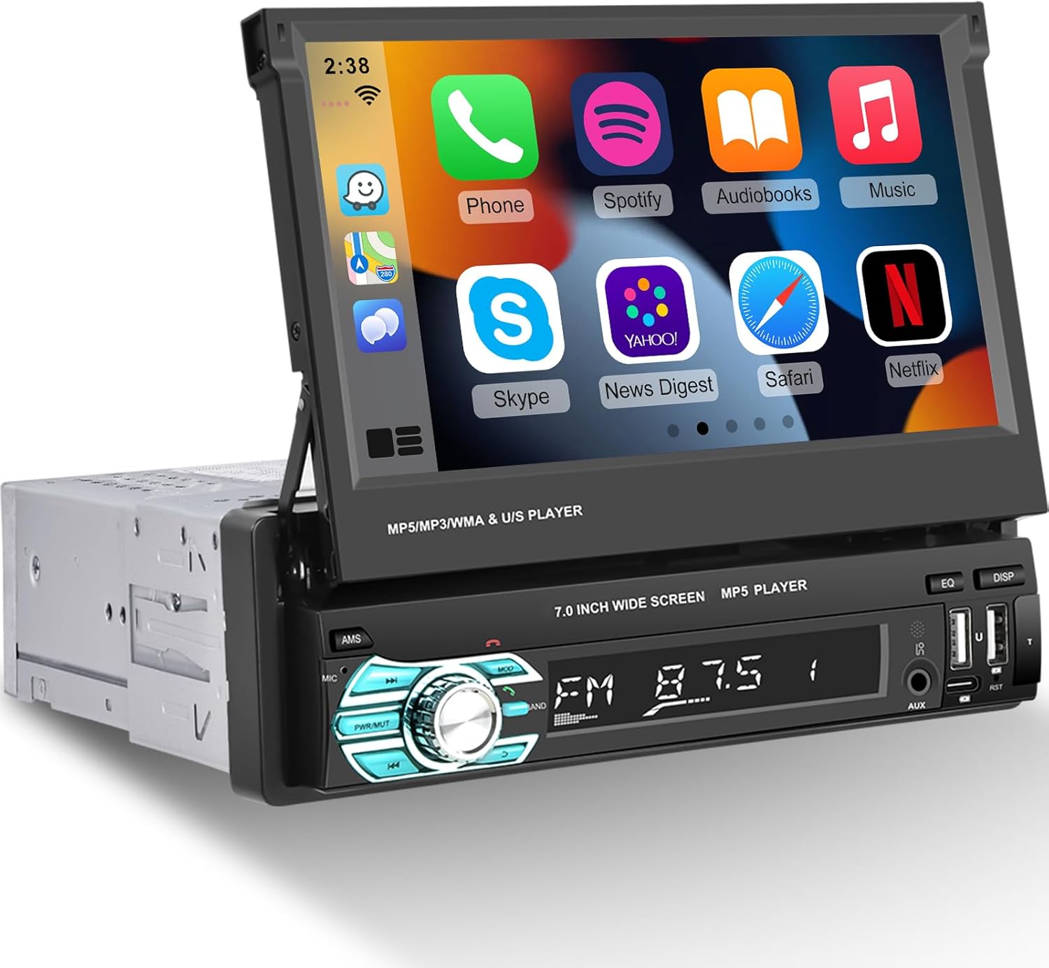 Single Din Flip Out Screen Car Stereo with Wireless Carplay and Android ...