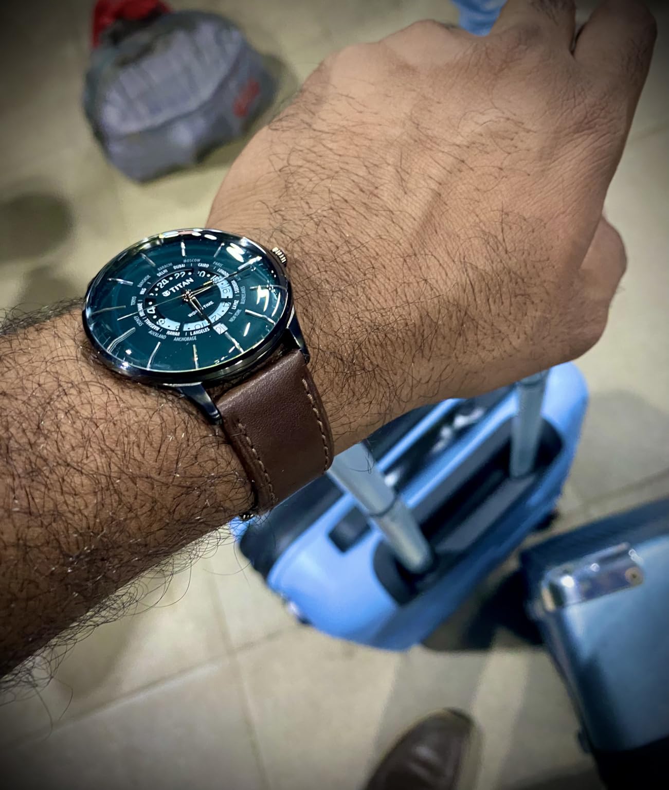 Titan Green Dial World Time with Date Leather Strap Watch for Men ...